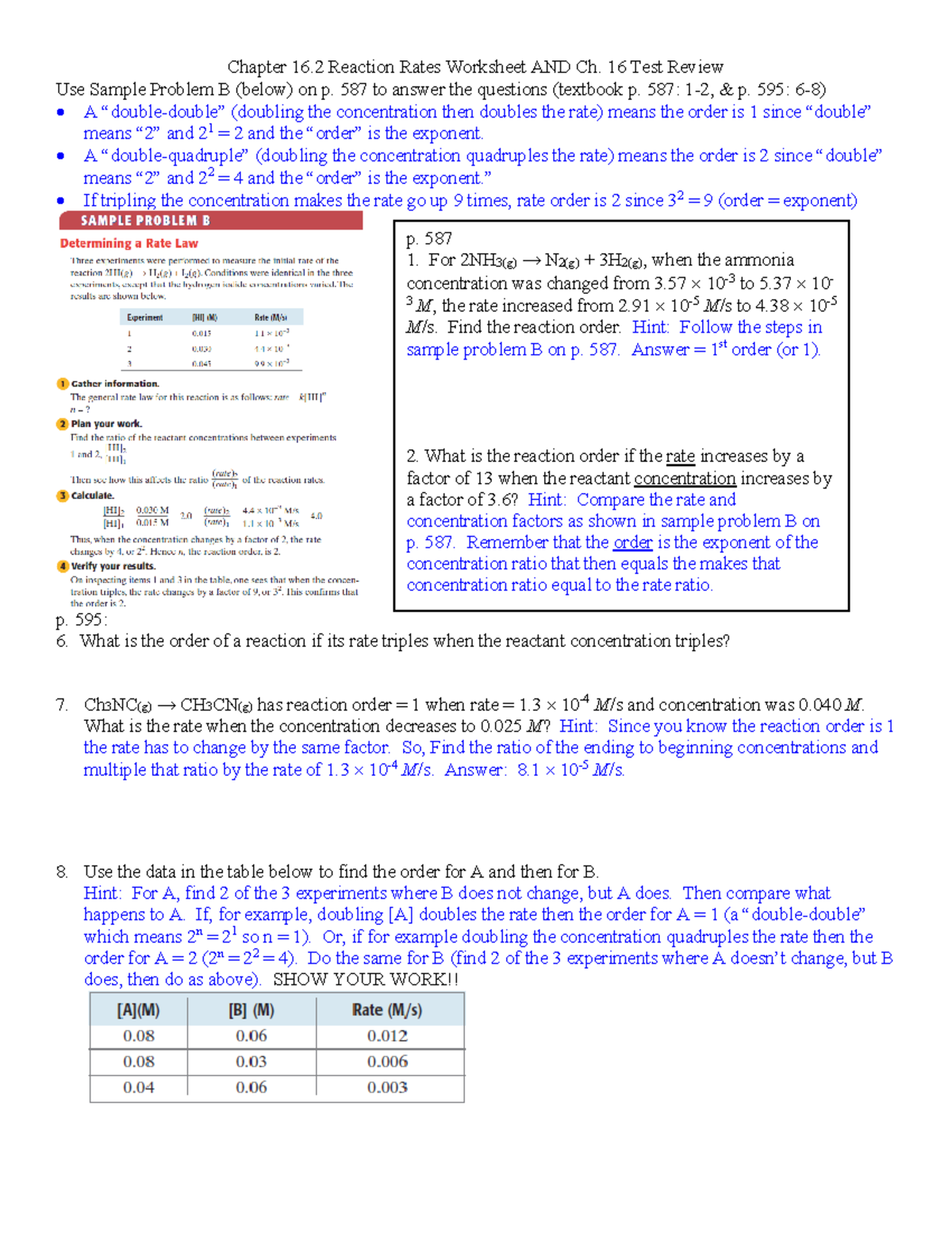 Ch16 Reaction Rates Worksheets 21ff - Chapter 16 Reaction Rates ...