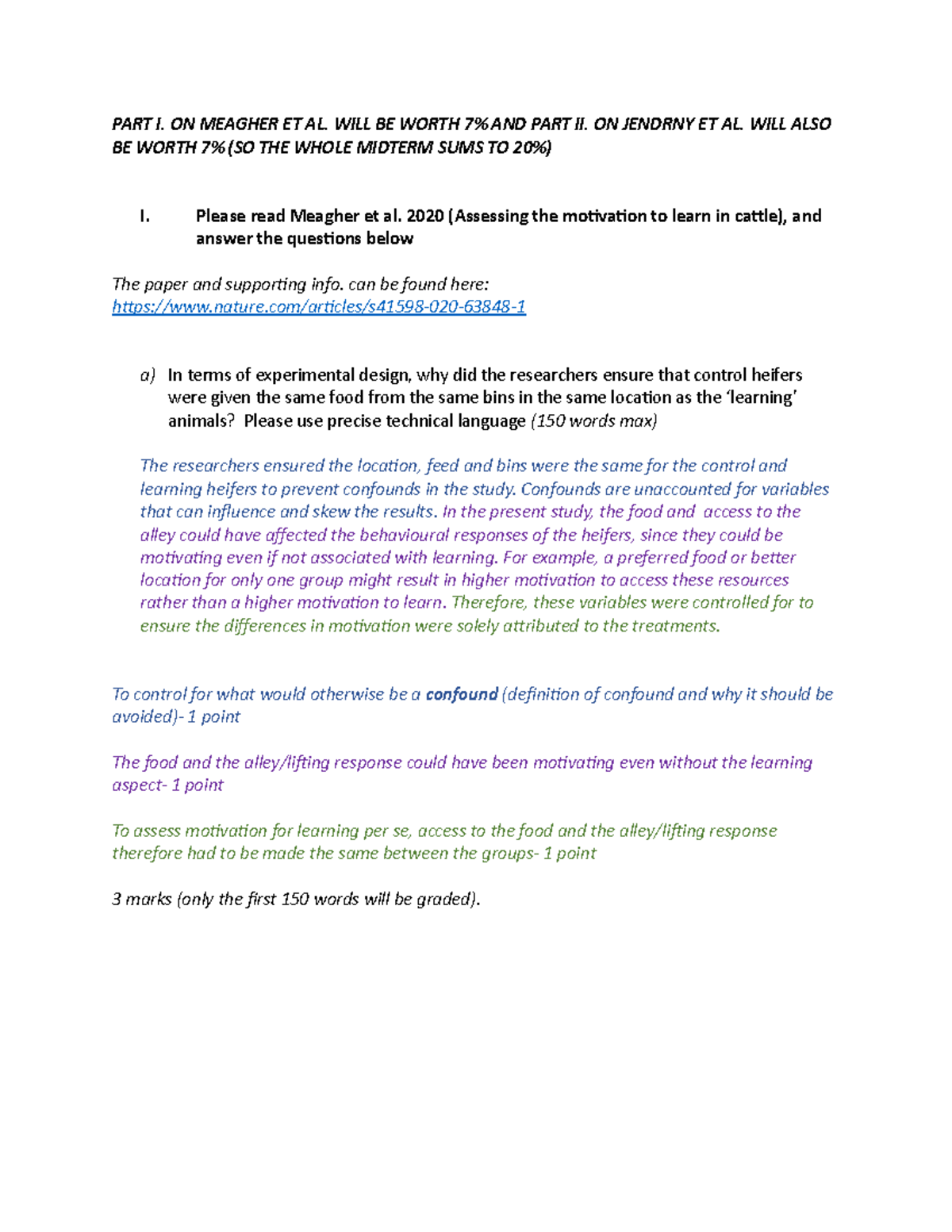 Midterm- Part I (Meagher learning paper)- Answers - PART I. ON MEAGHER ...