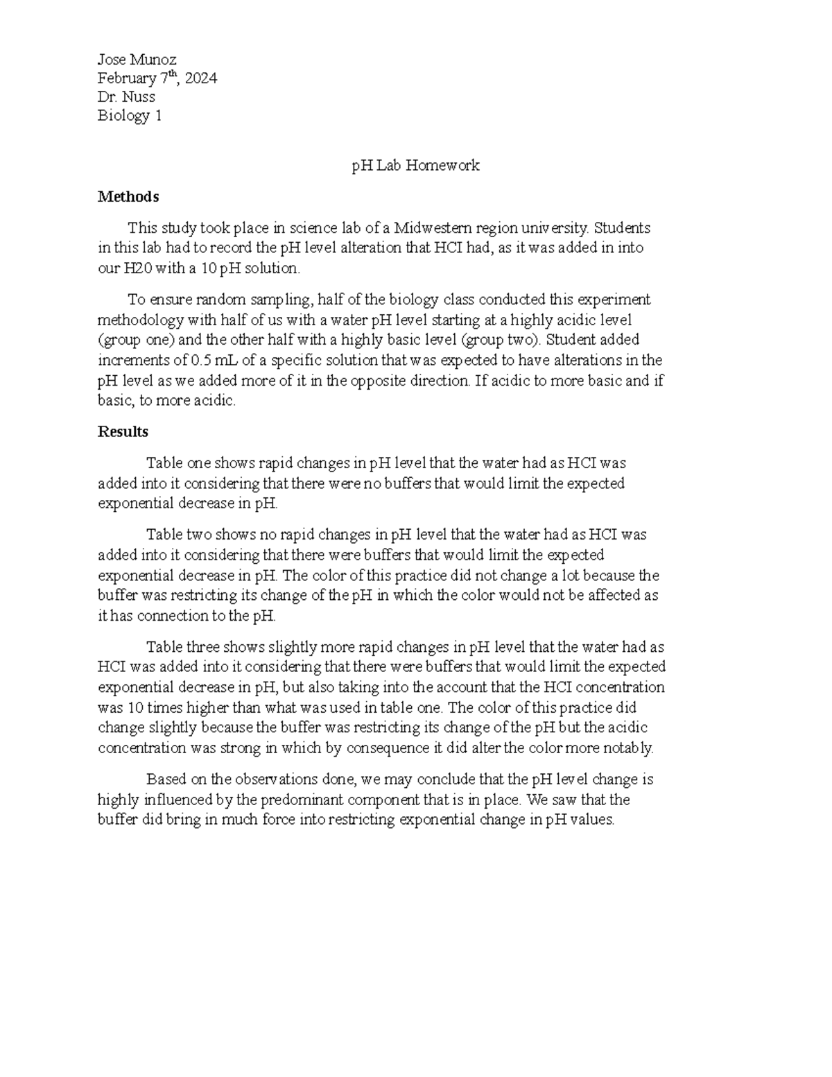 P H Lab Homework - ' dcfvghbkjnlm;, - February 7th, 2024 Dr. Nuss ...