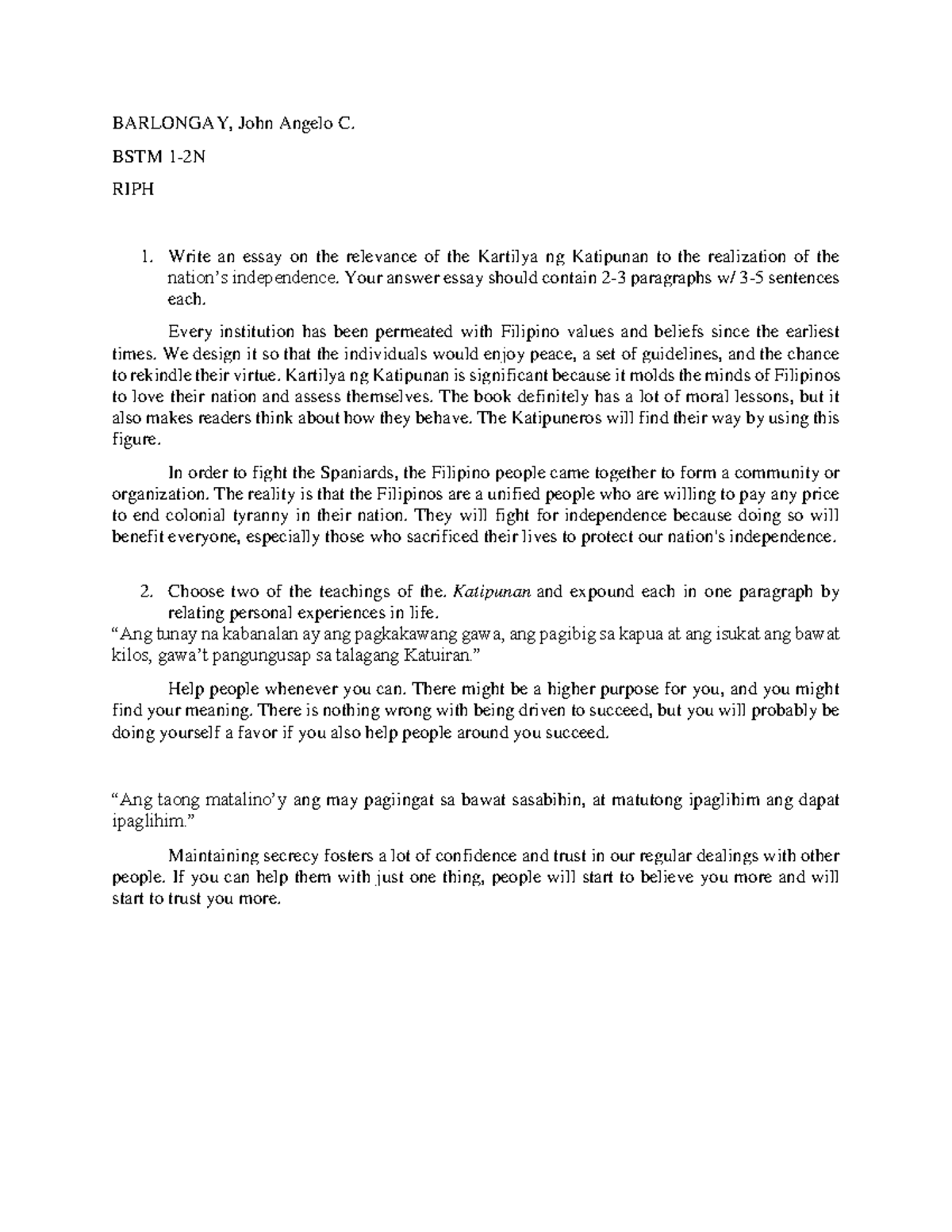 Barlongay RIPH-Activity 3 - BARLONGAY, John Angelo C. BSTM 1-2N RIPH ...