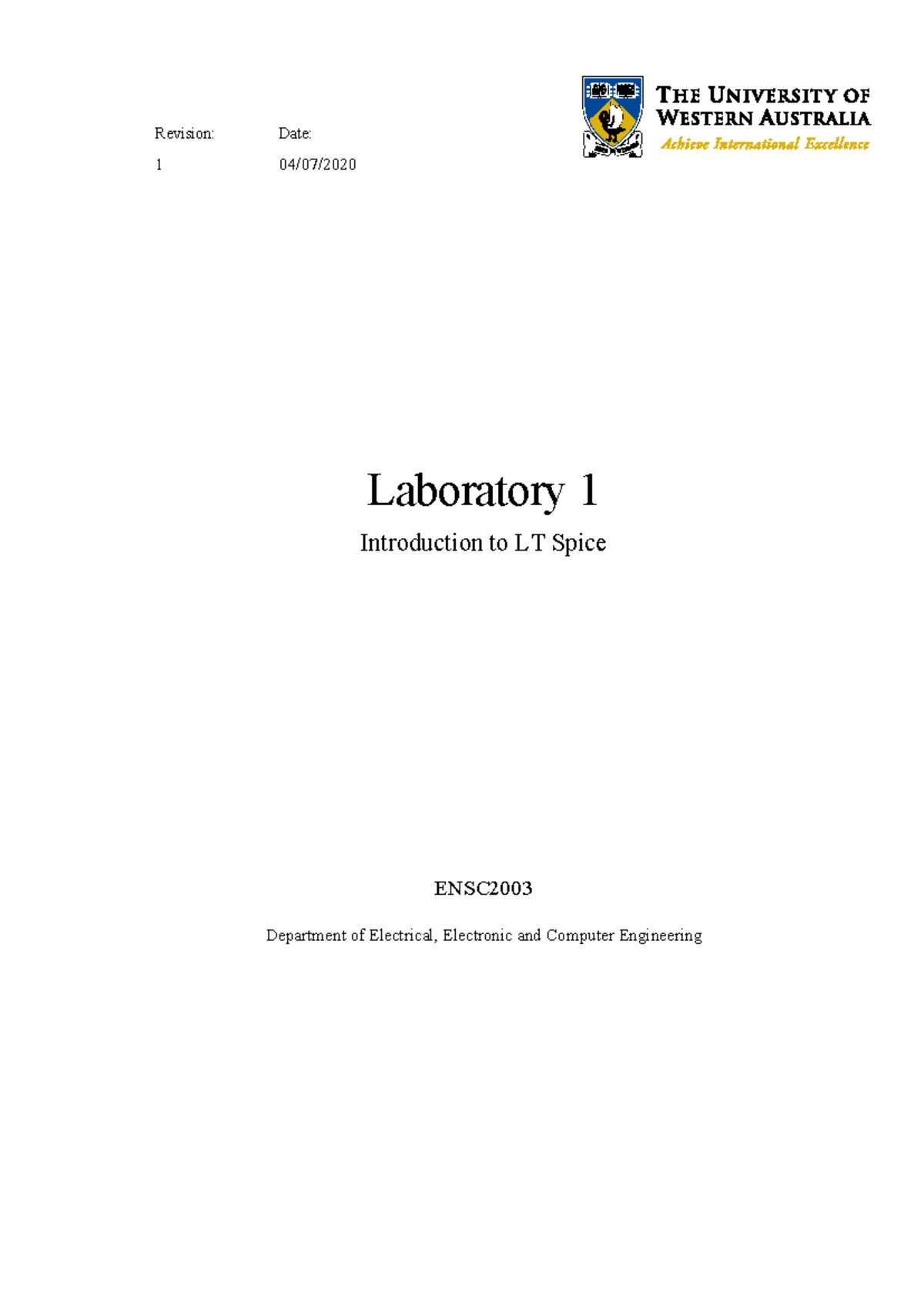 Laboratory 1 task sheet - Revision: Date: 1 04/07/20 20 Laboratory 1 ...