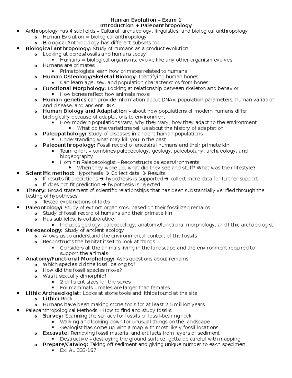 VCU BIOL 341/ANTH 301 Human Evolution Exam 1 Notes - Rector - Human ...