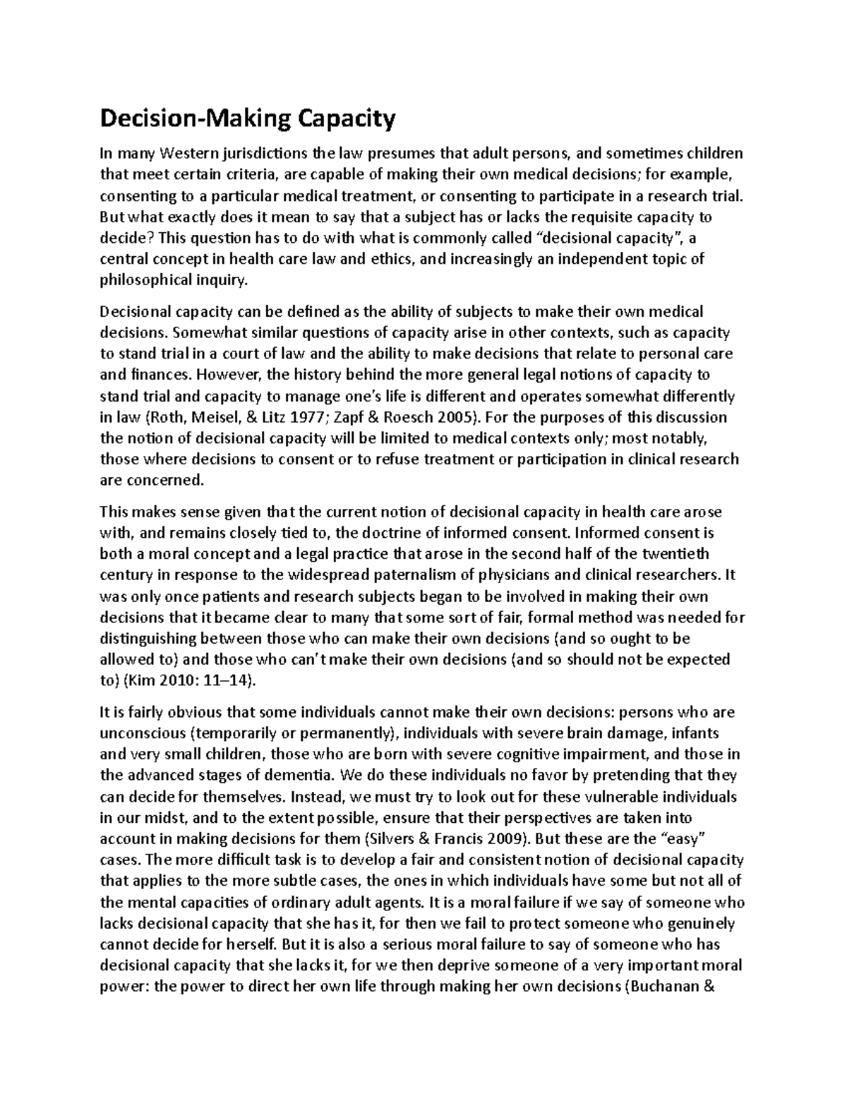 Lecture in Decision-Making Capacity - Decision-Making Capacity In many ...