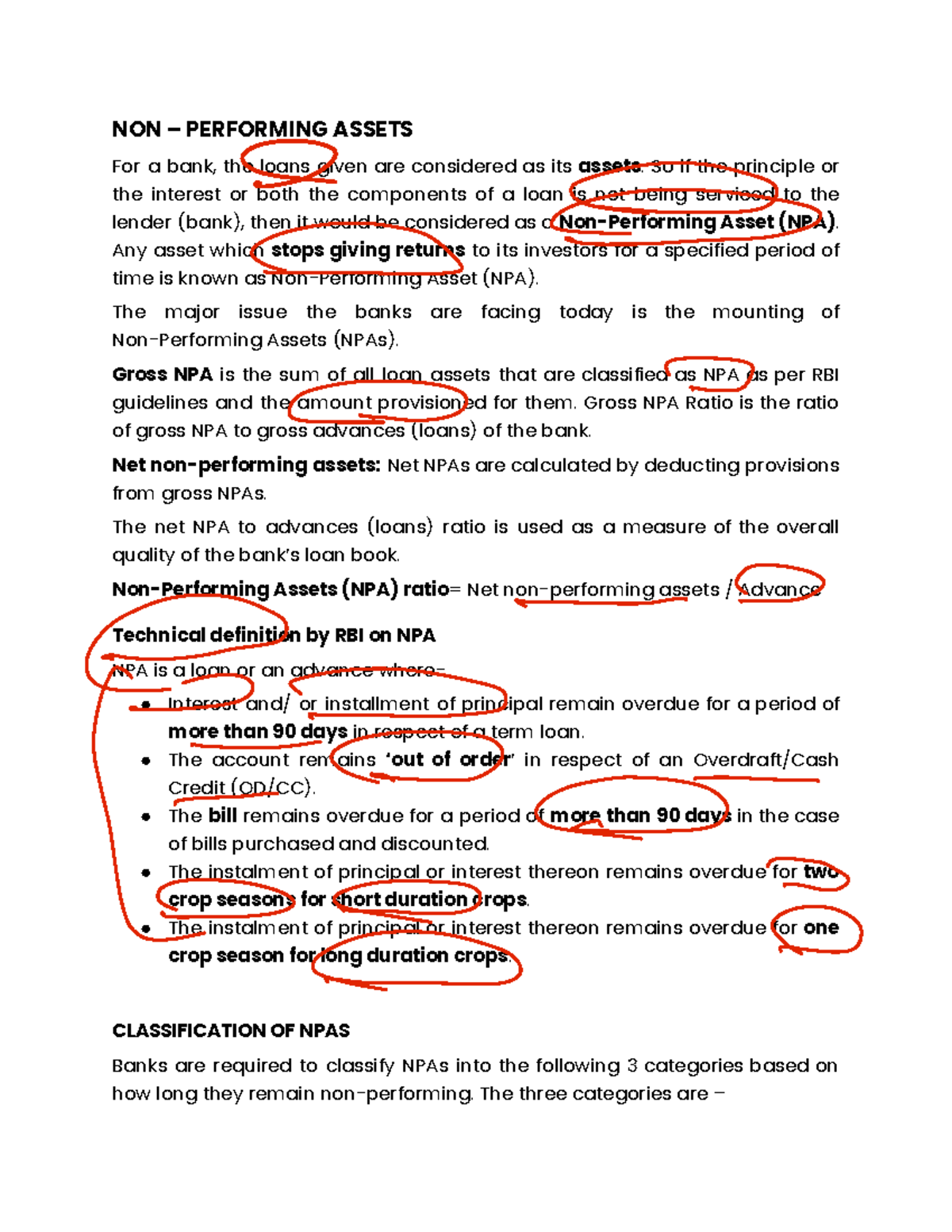 Non performing assets - NON – PERFORMING ASSETS For a bank, the loans ...