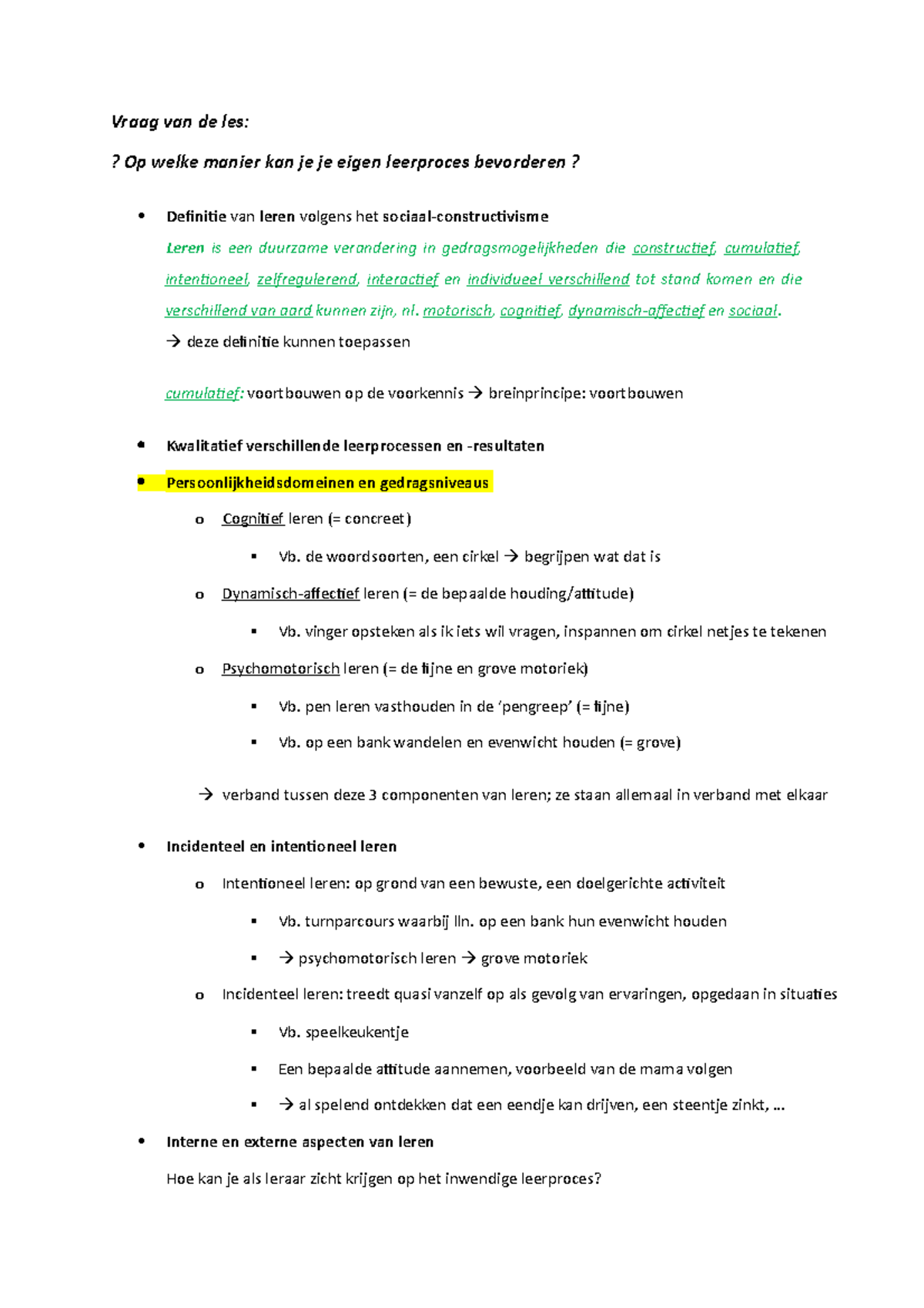 Nota's lessen LOB - Vraag van de les: ? Op welke manier kan je je eigen ...