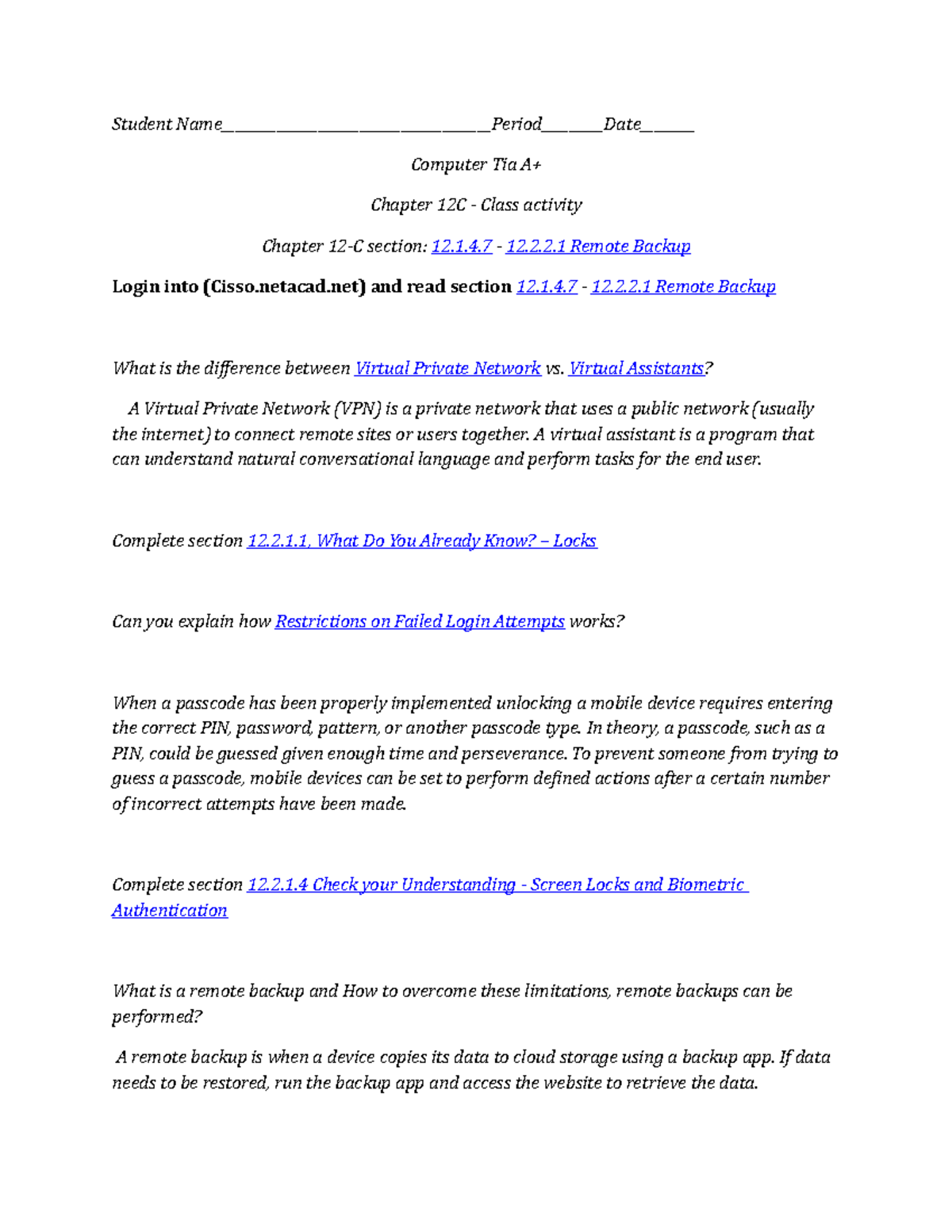 Chapter 12C Class Activity - Student - Studocu