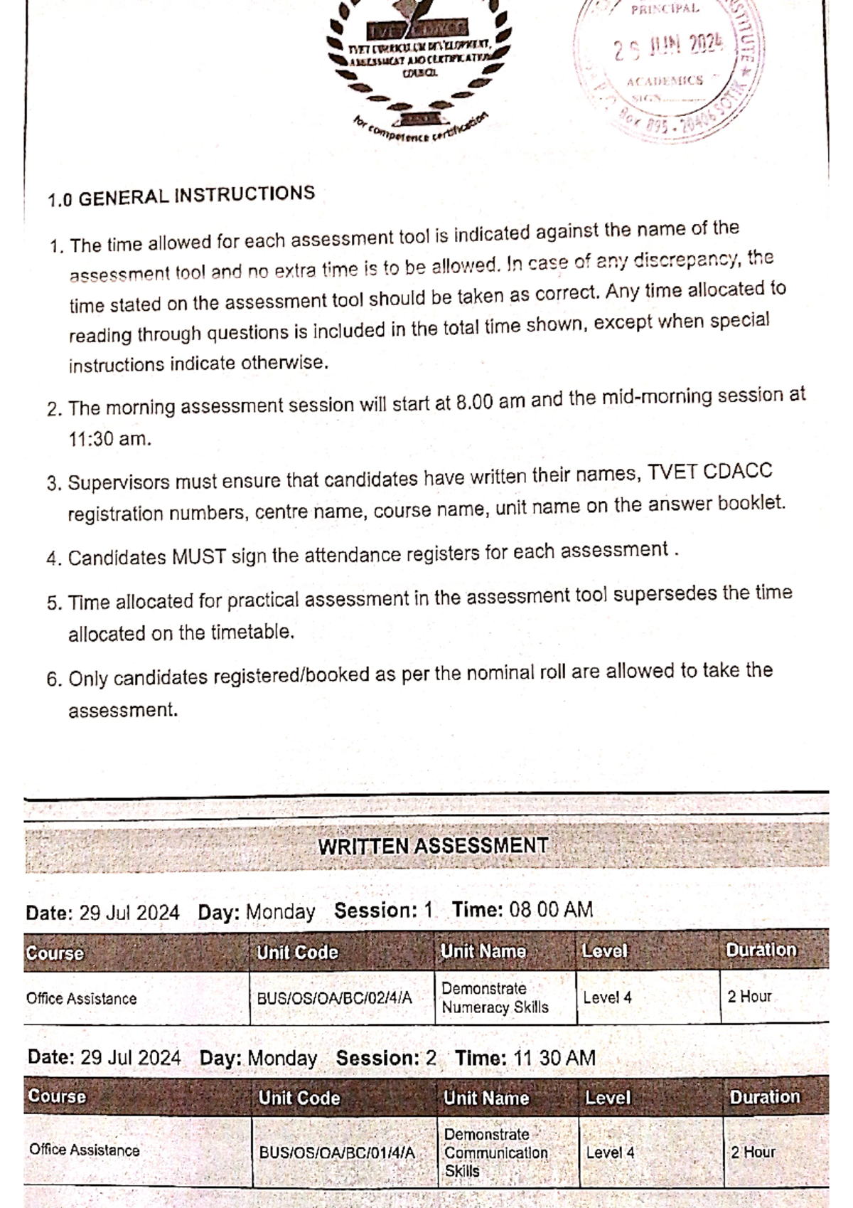 L4 cdaac timetable - notes - PRINCIPAL 25 JUN 2024 THE AMERIMENT AND ...