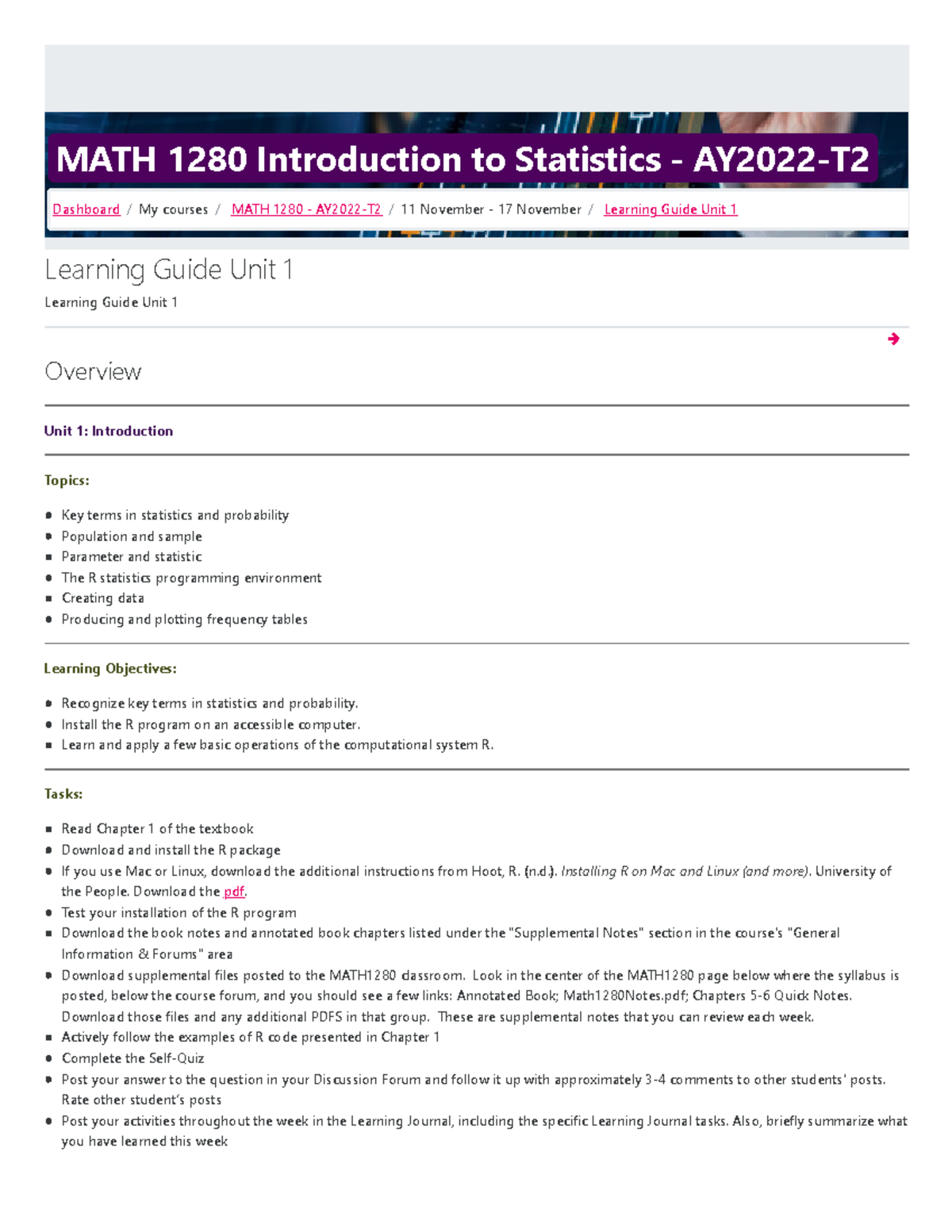 Learning Guide Unit 1 Overview - MATH 1280 Introduction to Statistics - AY2022-T Learning Guide ...