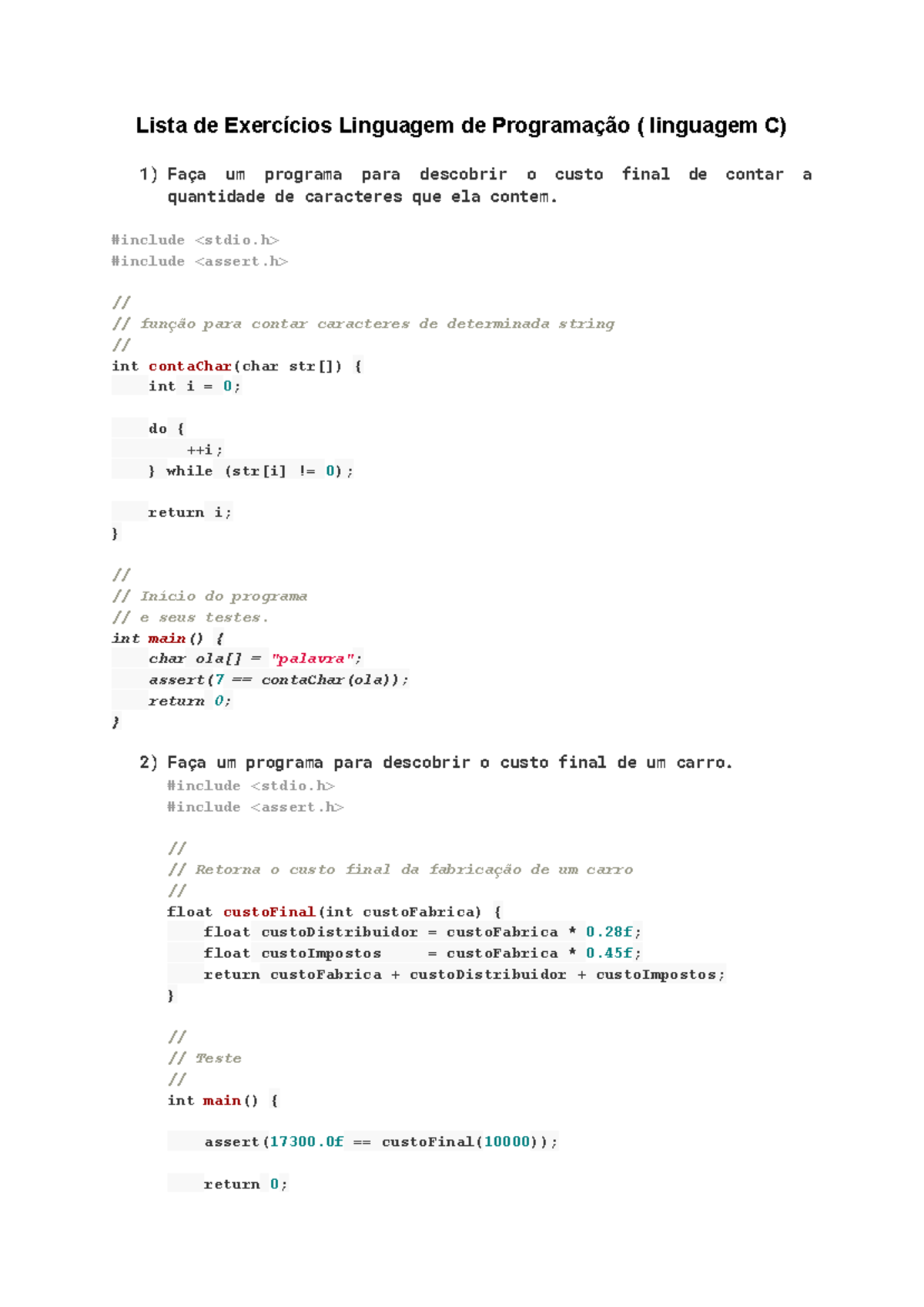 Lista de Exercícios Linguagem de Programação 2 - Lista de Exercícios ...