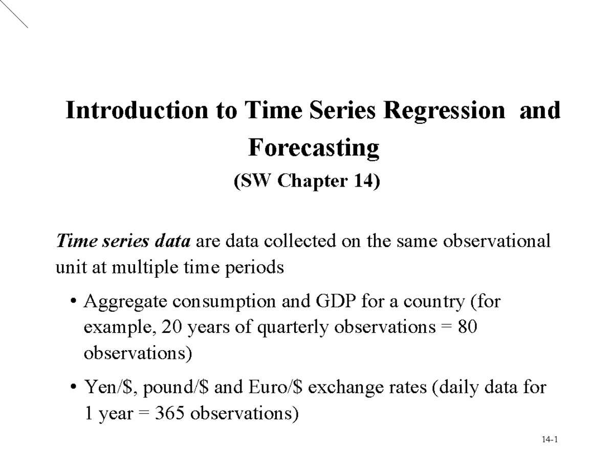 Econometrics Presentation - Introduction to Time Series Regression and Forecasting (SW Chapter ...