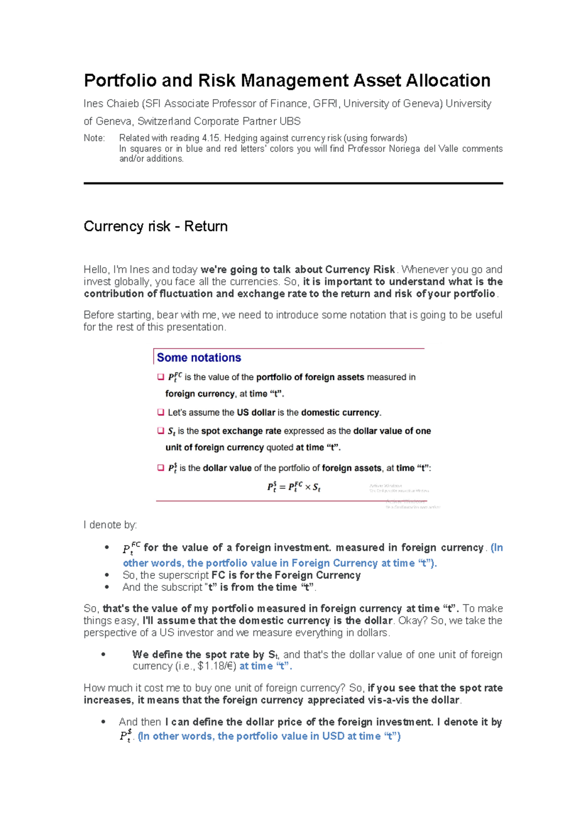 GF 01.08. 4.06. Currency risk - Return - Portfolio and Risk Management ...