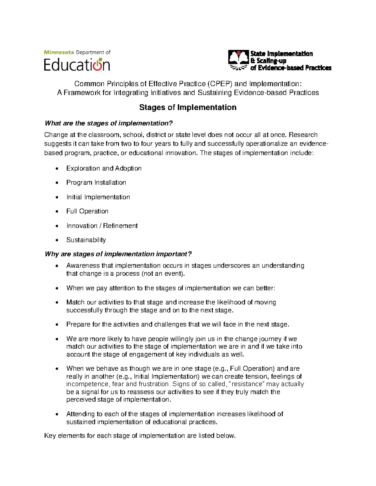 Stages of Implementation - Common Principles of Effective Practice ...