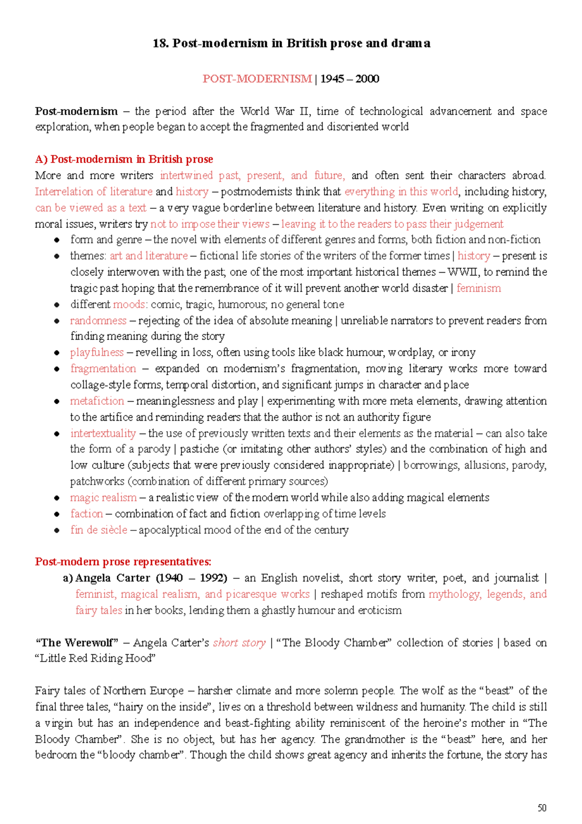 Topic 18 for the BA - Post-modernism in British prose and drama - 18 ...