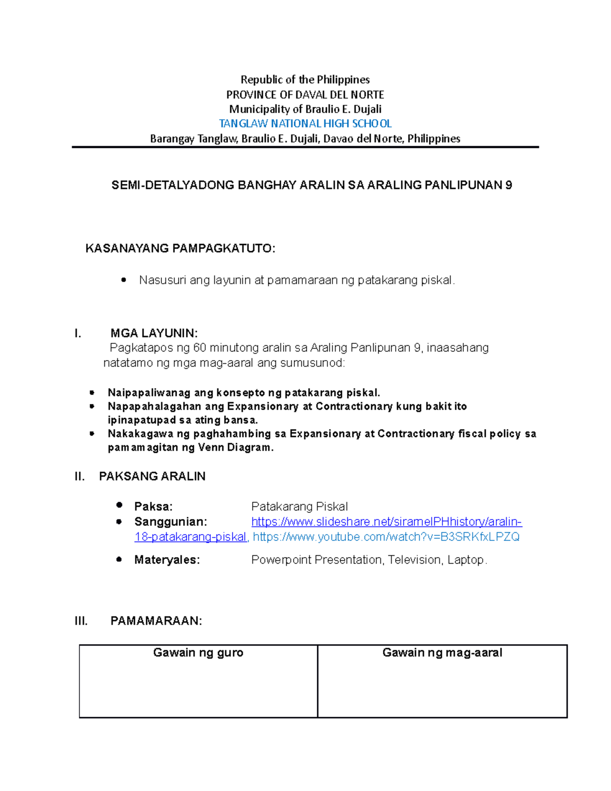 Semi Detailed AP. Patakarang Piskal 1 - Republic of the Philippines ...