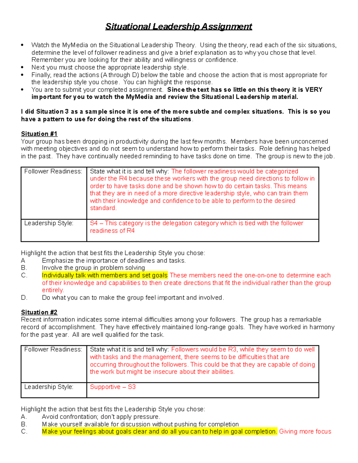 Situational Leadership Theory Assignment - Situational Leadership ...