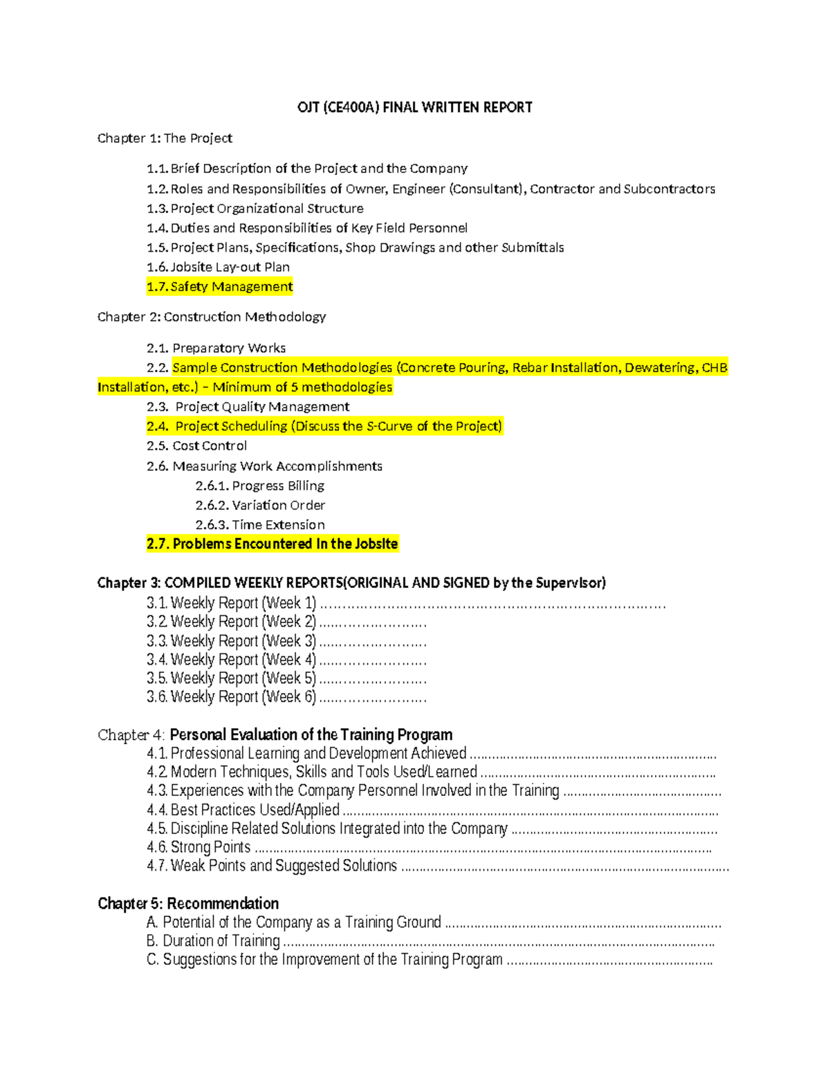 Draft OJT Report - OJT (CE400A) FINAL WRITTEN REPORT Chapter 1: The ...