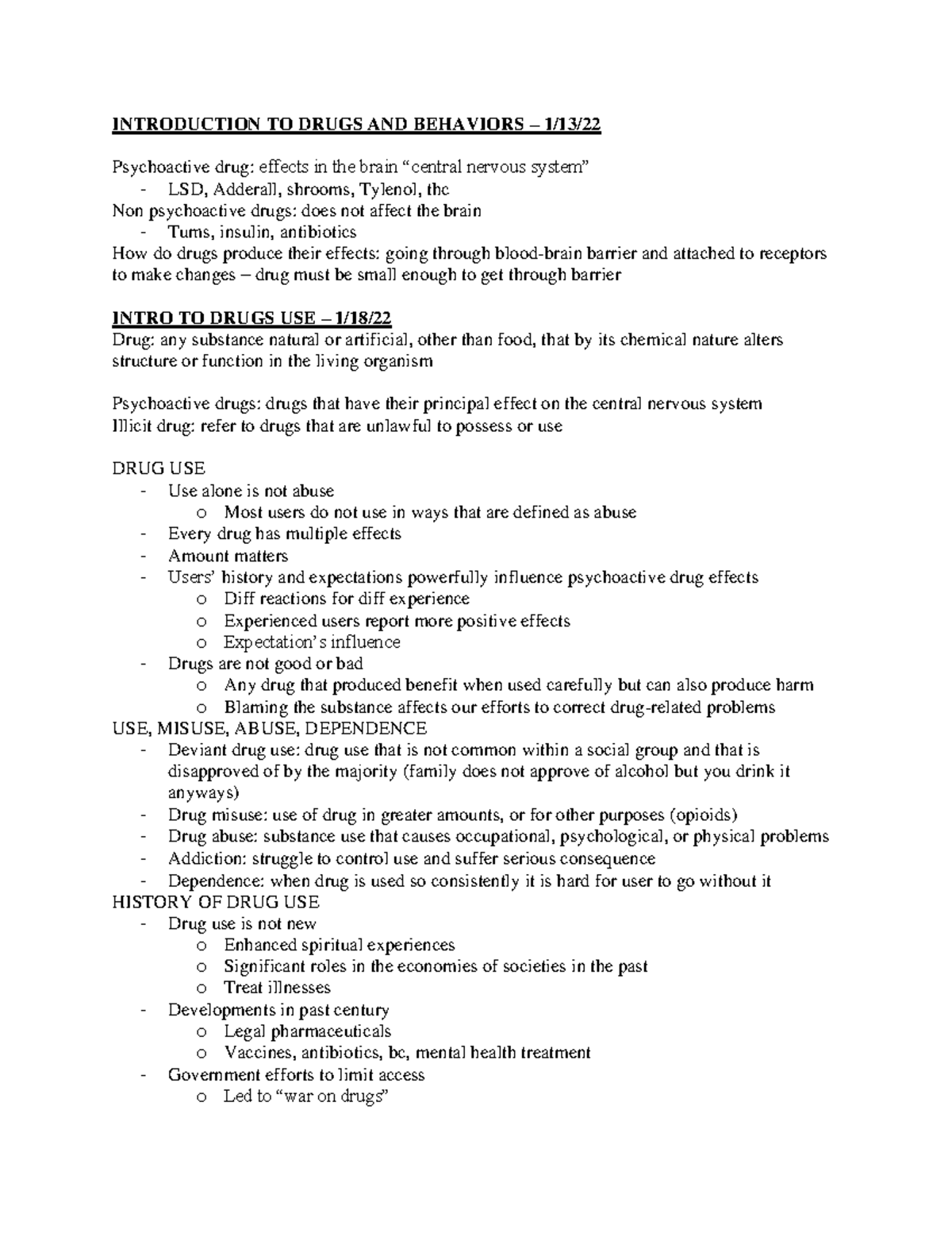 Introduction to Drugs and Behaviors - Studocu