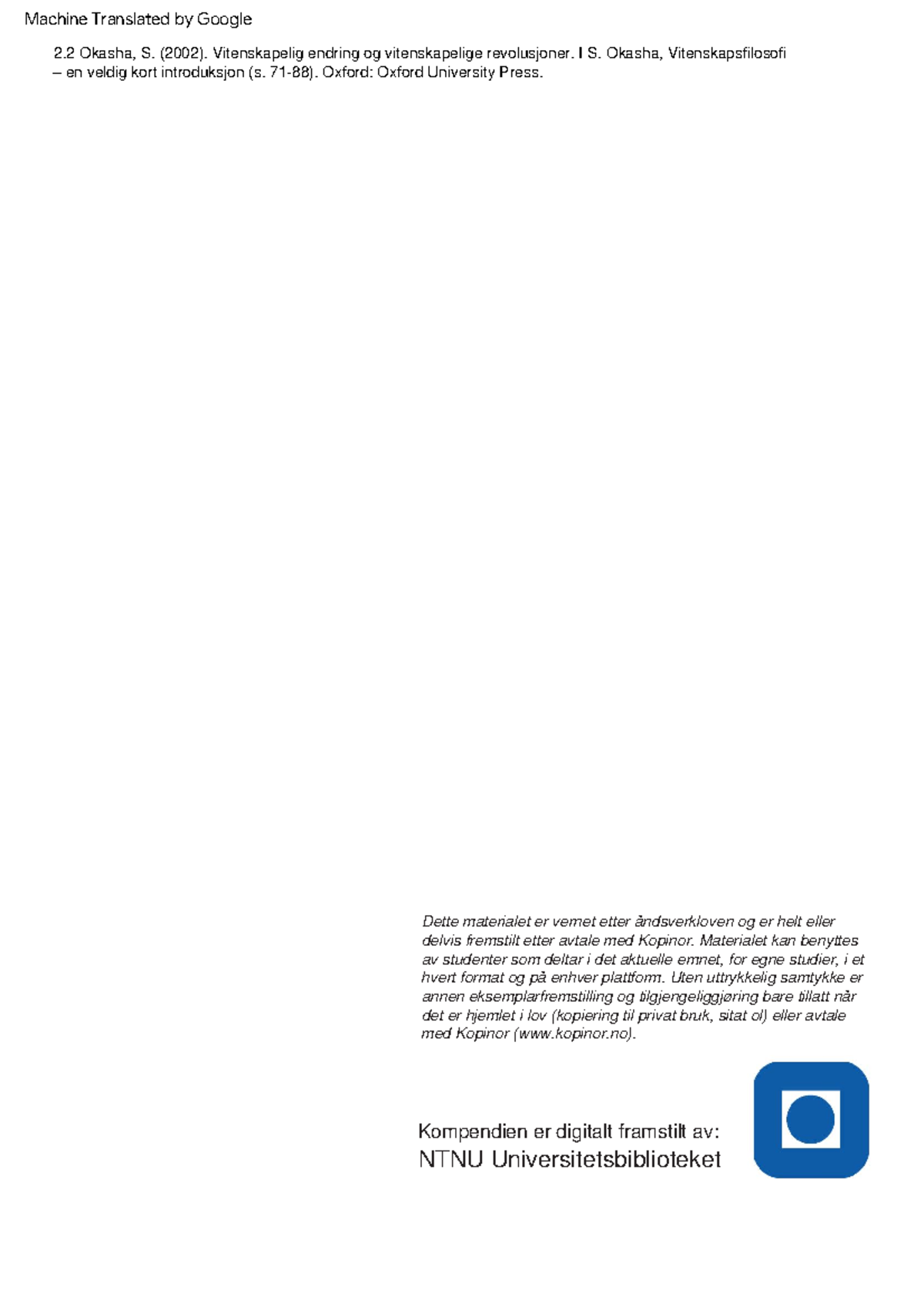 2.2 Okasha(1)-3 oversatt til norsk fra engelsk. - NTNU Universitetsbiblioteket 2 Okasha, S ...