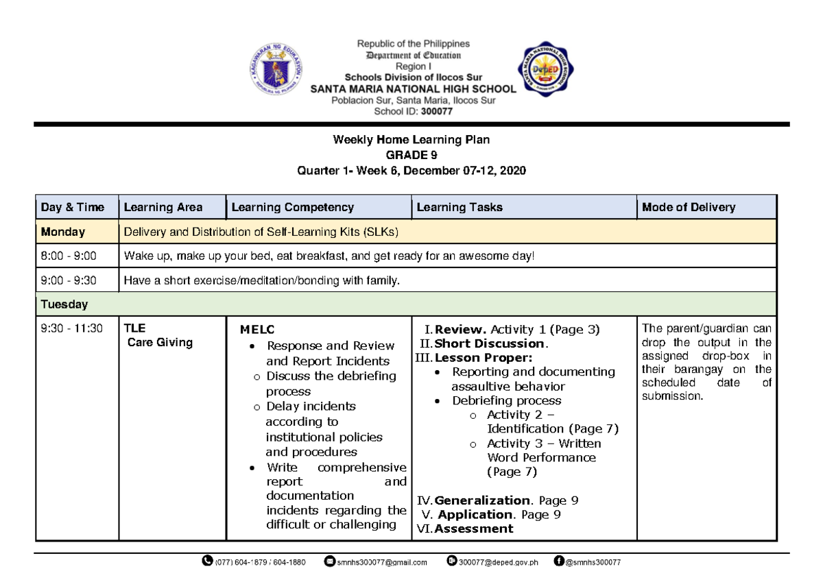 WHLP Grade 9 Q1 Week 6 - SDKFJKGLKVF - Weekly Home Learning Plan GRADE ...