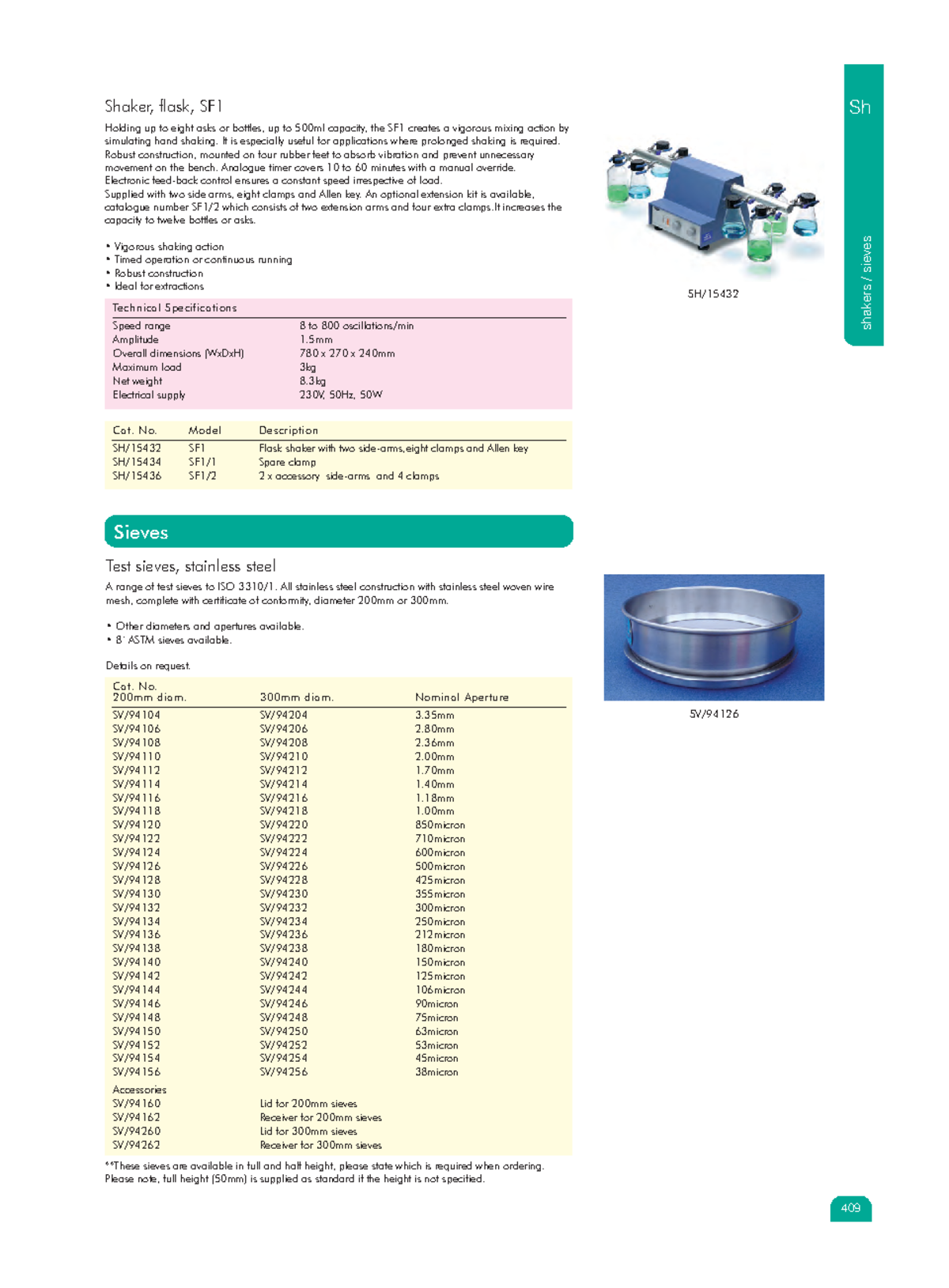 Data Sheet - O - rings & Sieve - 409 shakers / sieves Shaker, flask ...