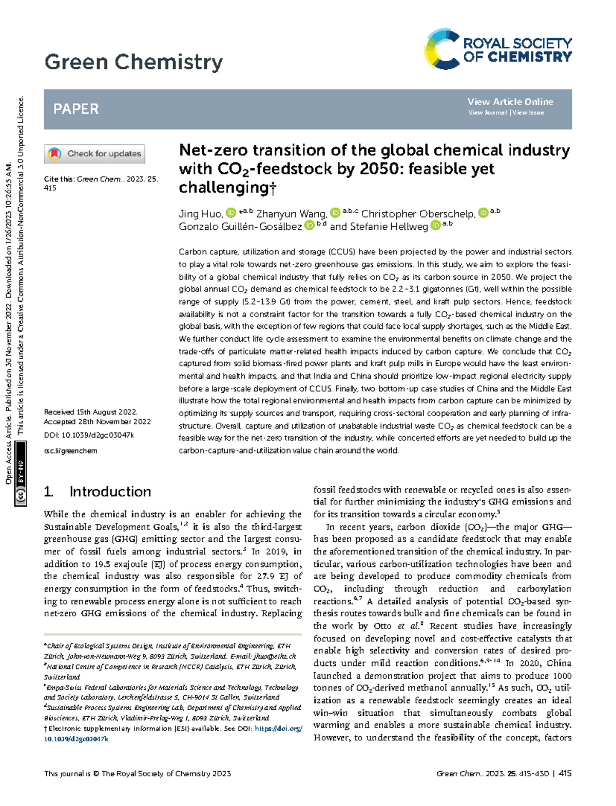 Chemical Materials - Green Chemistry PAPER Cite this: Green Chem., 2023 ...