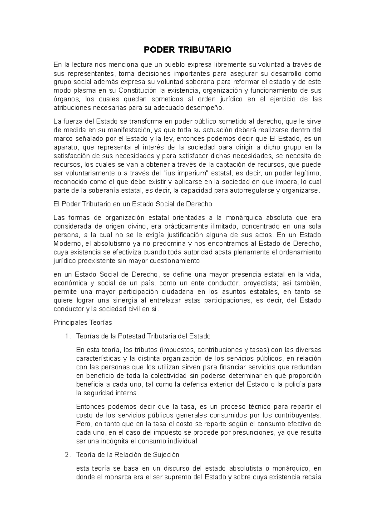 Poder Tributario- Semana 5 - PODER TRIBUTARIO En la lectura nos ...