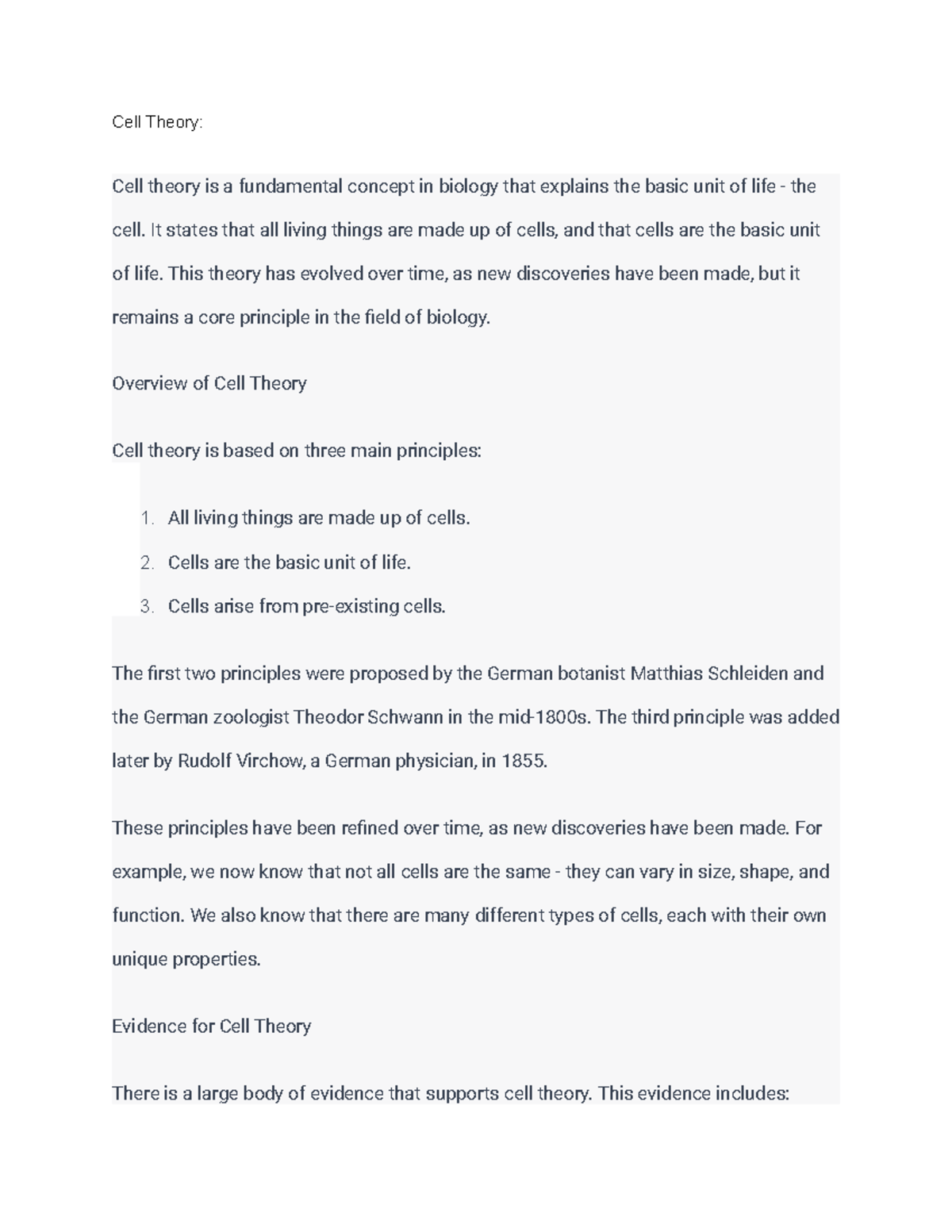 Cell Theory notes - Cell Theory: Cell theory is a fundamental concept ...