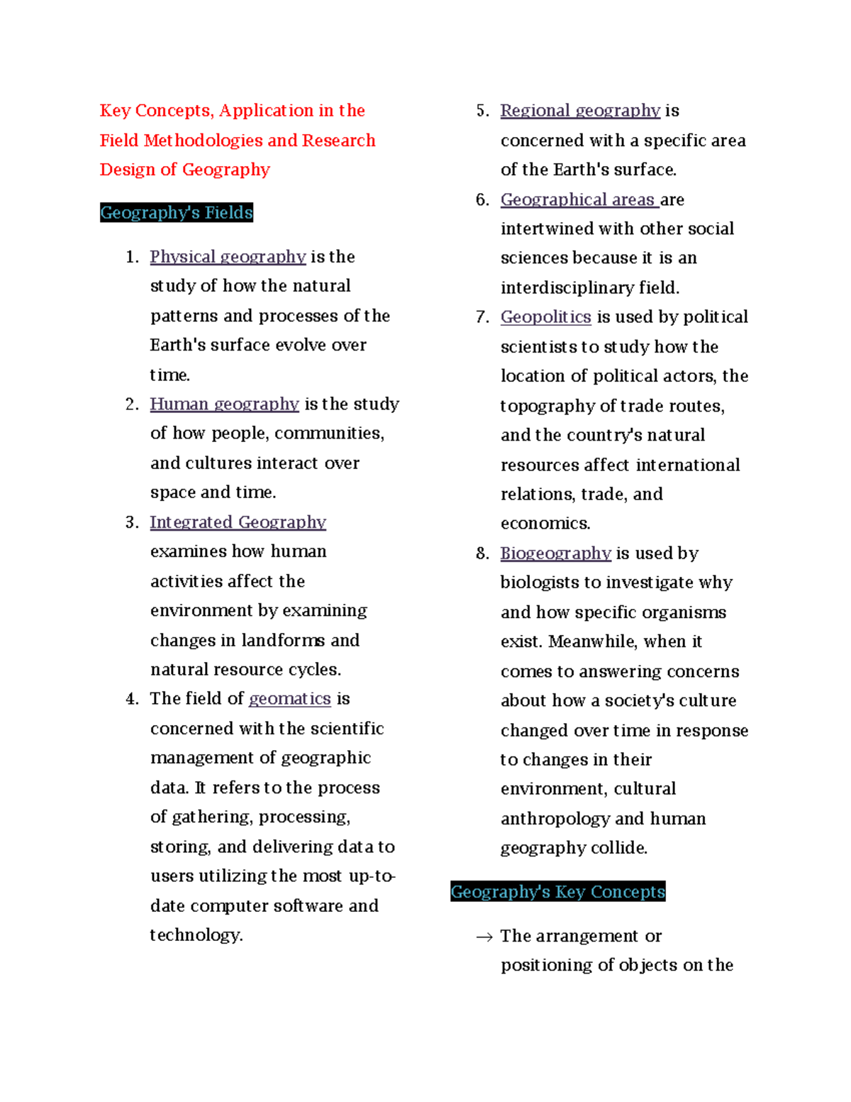 Lesson 4-8 Geography notes - Key Concepts, Application in the Field ...