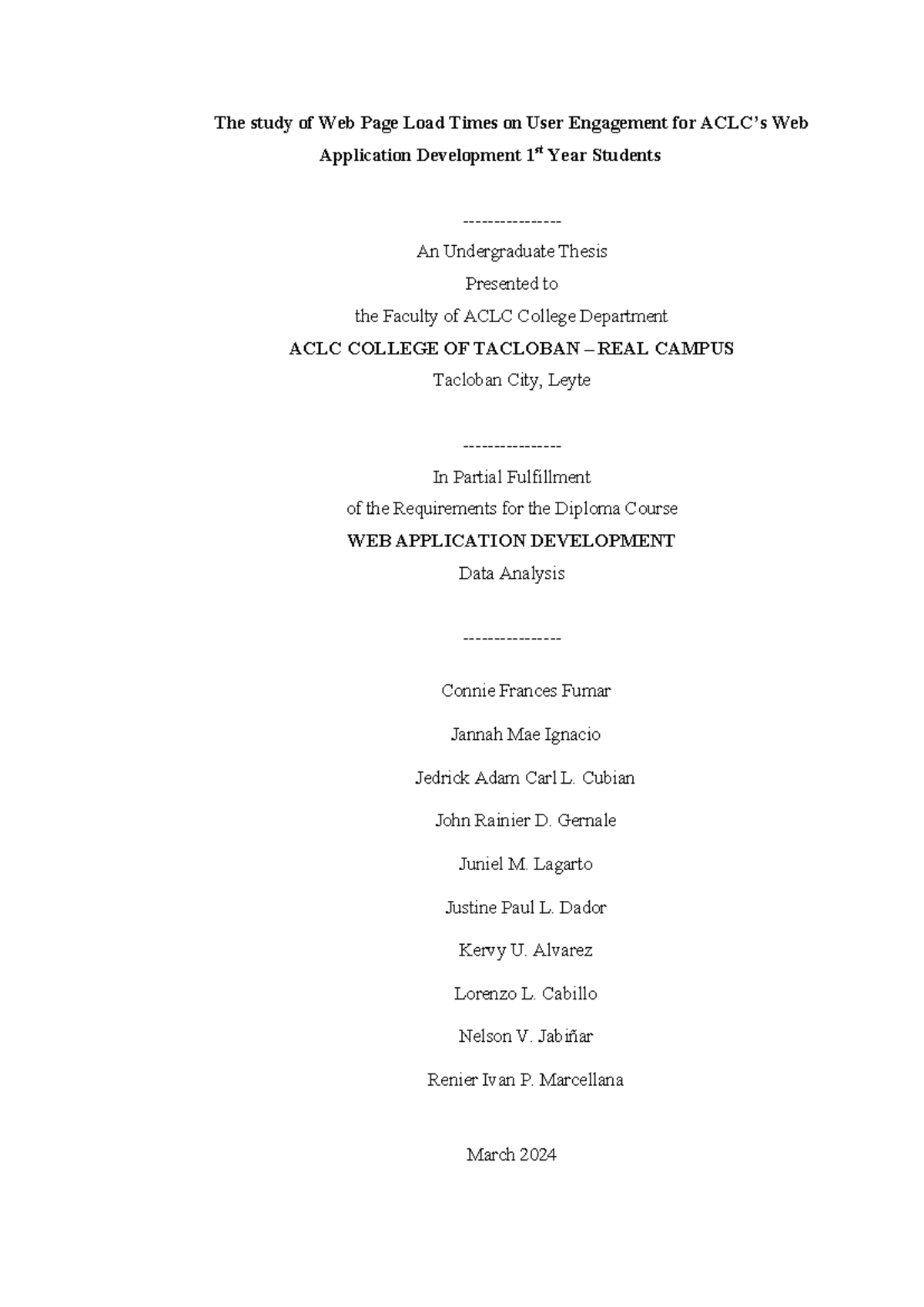 The study of Web Page Load Times on User Engagement for ACLC’s Web ...