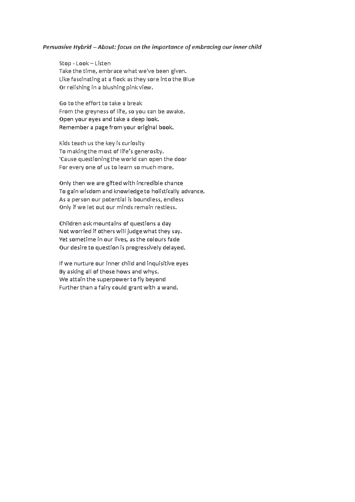 Poem - Craft of Writing: Poem Discursive and Persuasive Hybrid ...