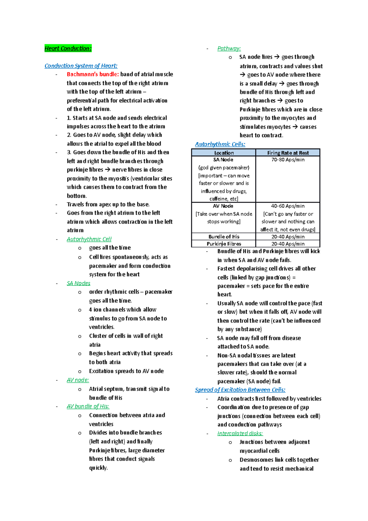Physiological Systems Exam Notes - Heart Conduction: Conduction System ...