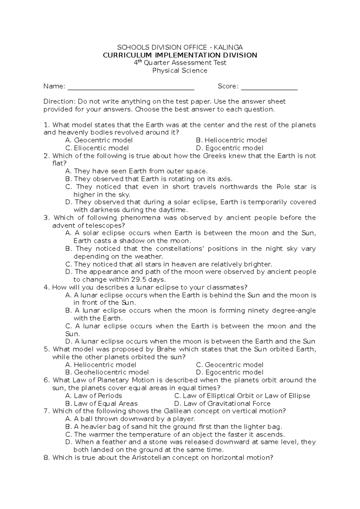 4th Quarter Physical Science - SCHOOLS DIVISION OFFICE - KALINGA ...