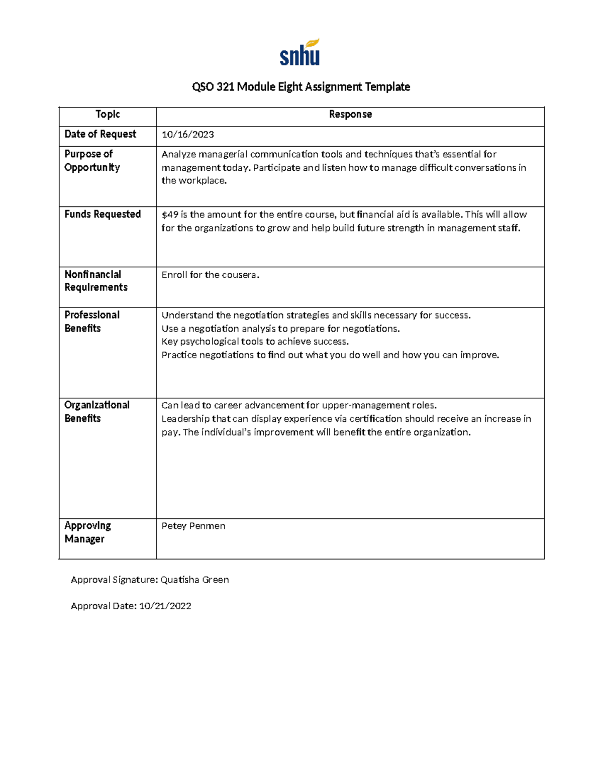 QGreen QSO 321 Module Eight Assignment - QSO 321 Module Eight ...