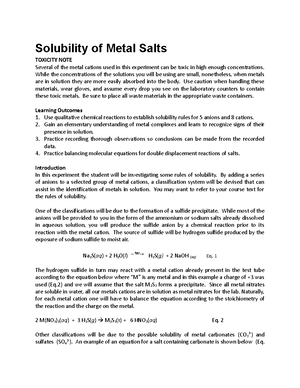 Solubility of Metal Salts - Solubility of Metal Salts TOXICITY NOTE ...