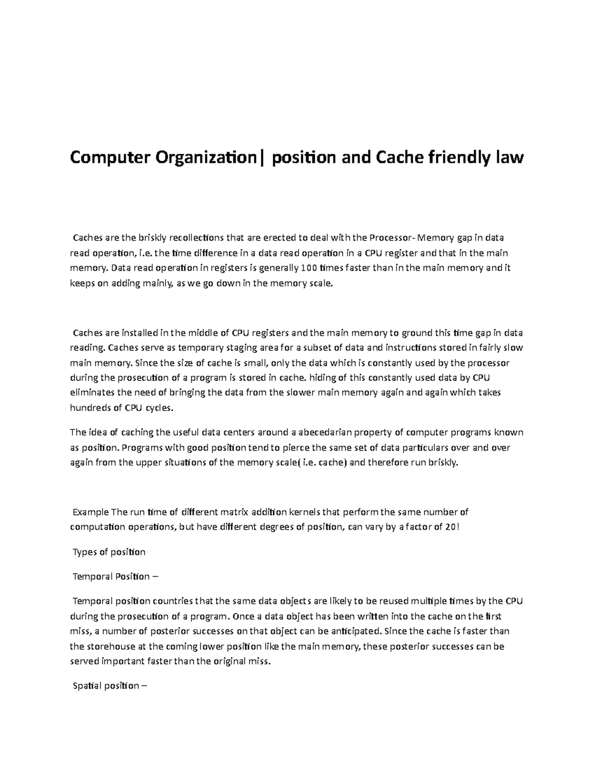 Computer Organization position and Cache friendly law - the time ...