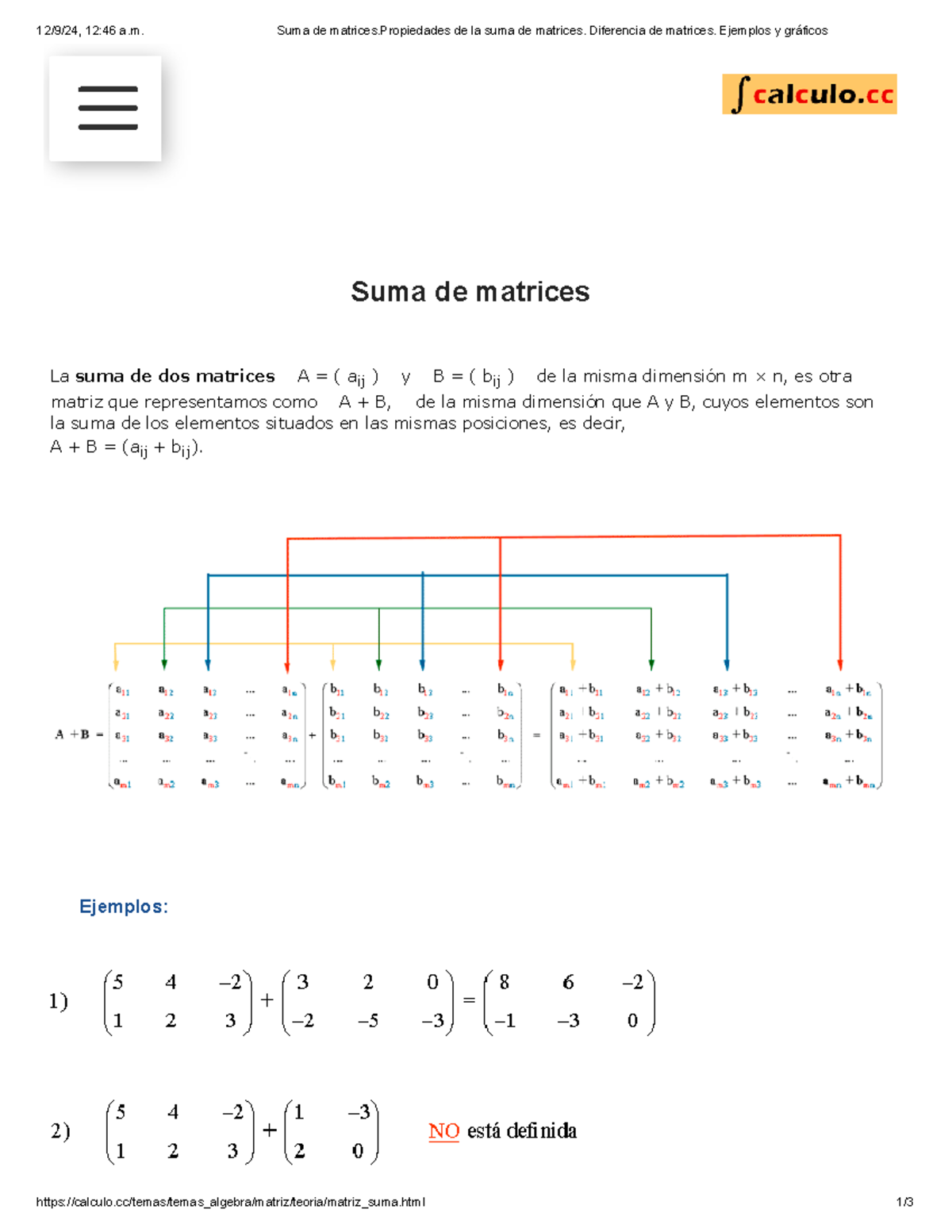 Suma de matrices - MATE - Suma de matrices La suma de dos matrices A ...