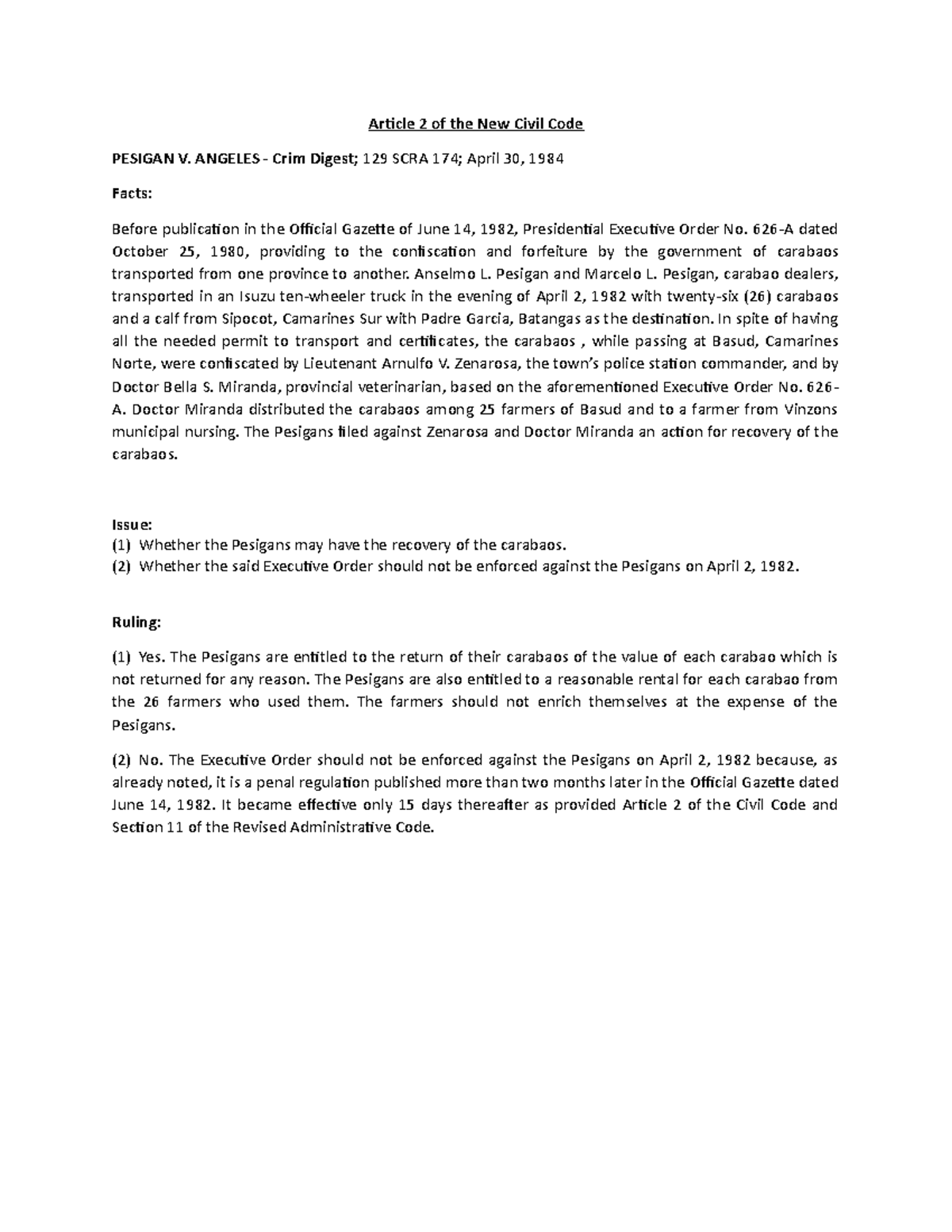 CD for New Civil Code - Case Digest - Article 2 of the New Civil Code ...