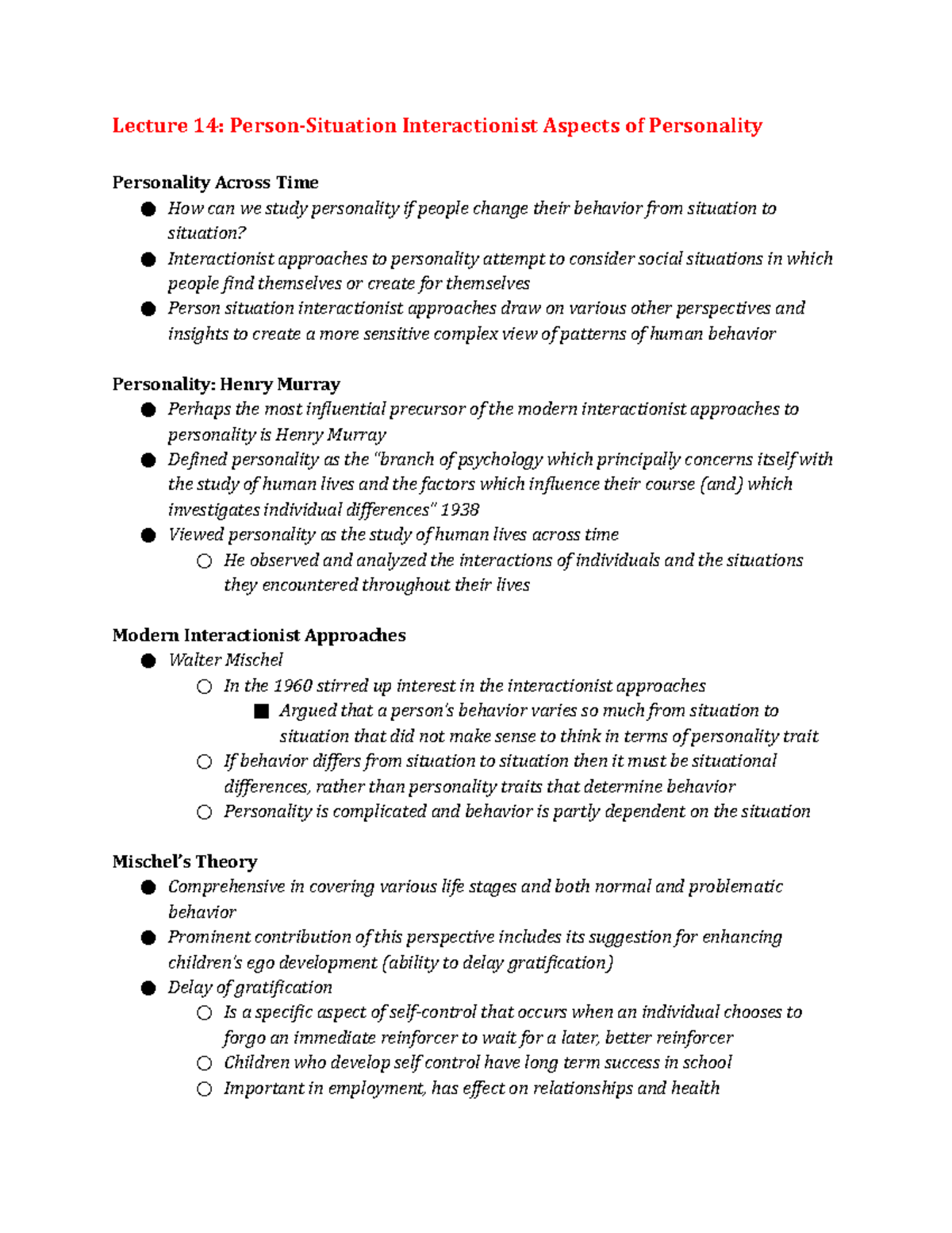 Lecture 14 Person-Situation Interactionist Aspects of Personality ...