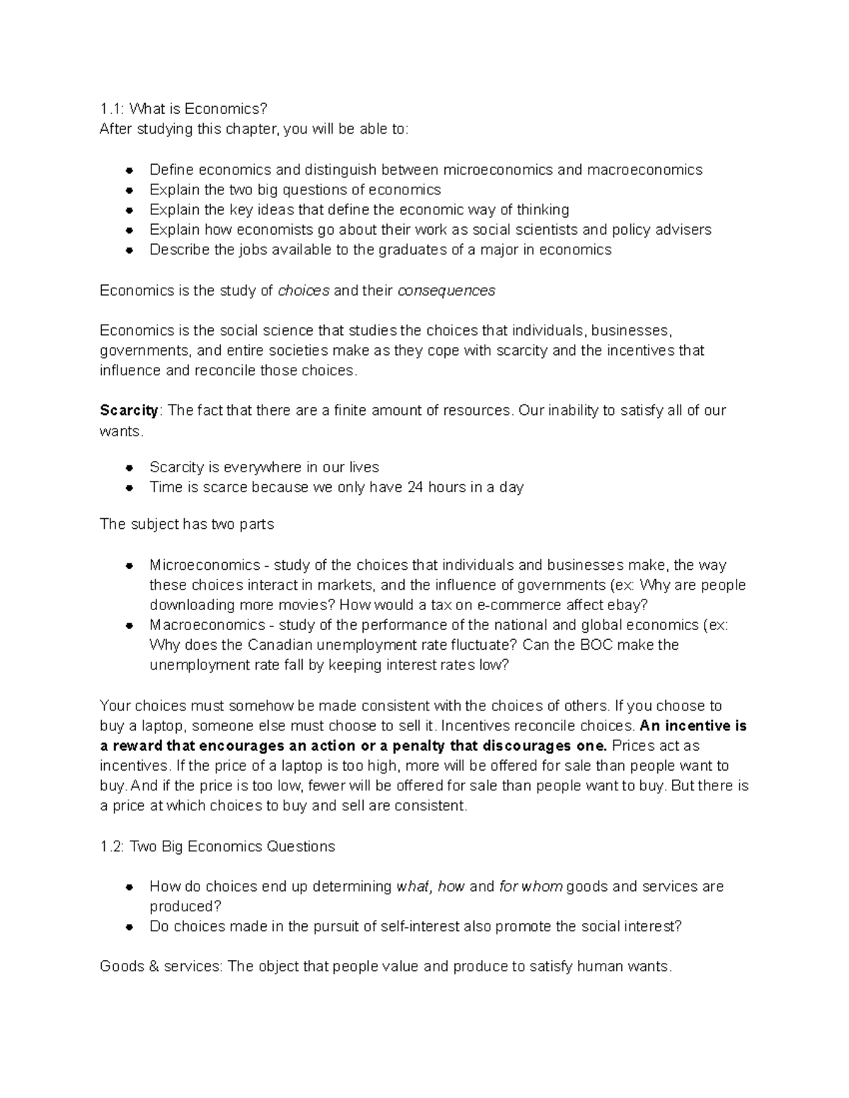 Chapter 1 Econ1021 - Textbook Notes - 1: What is Economics? After ...