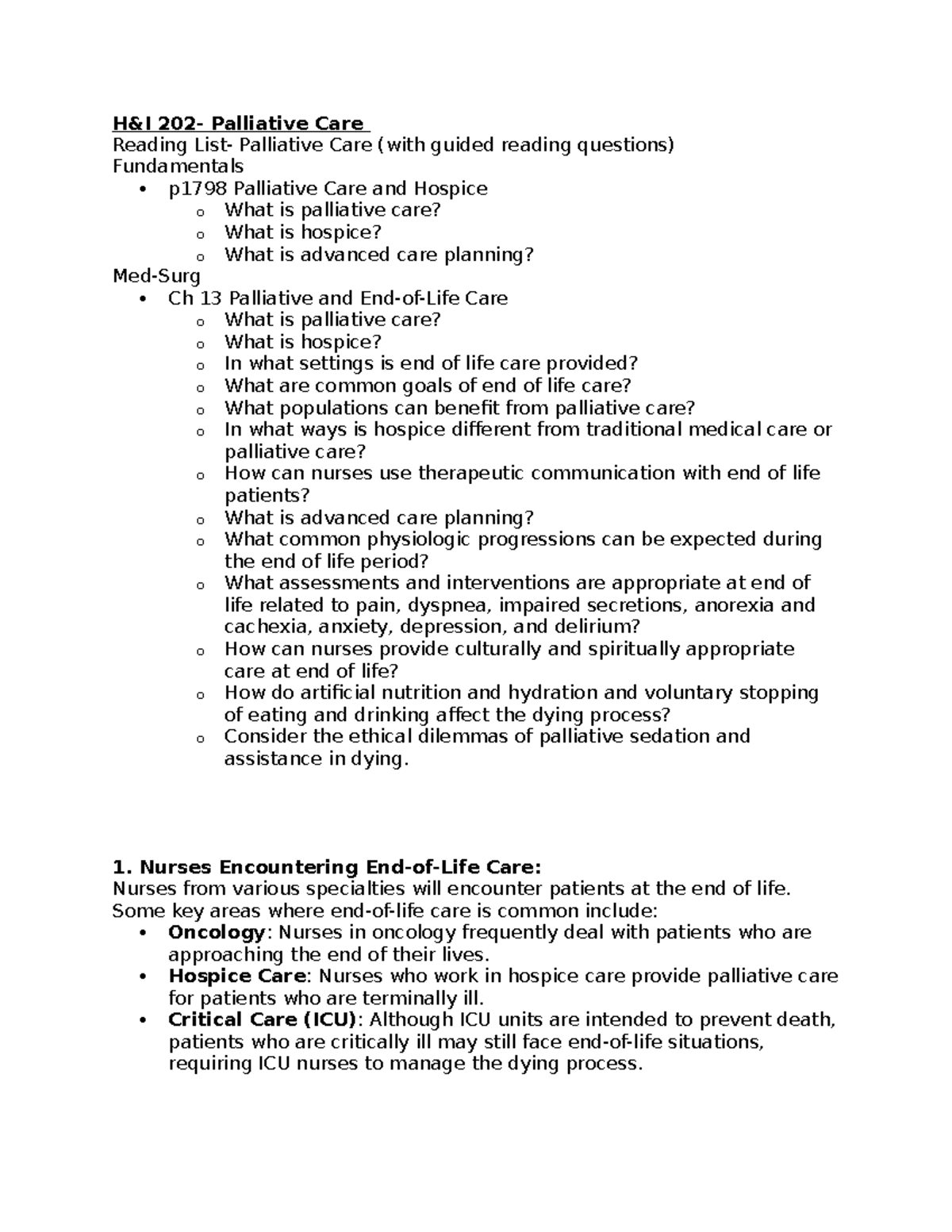 Palliativ Care - notes - H&I 202- Palliative Care Reading List ...