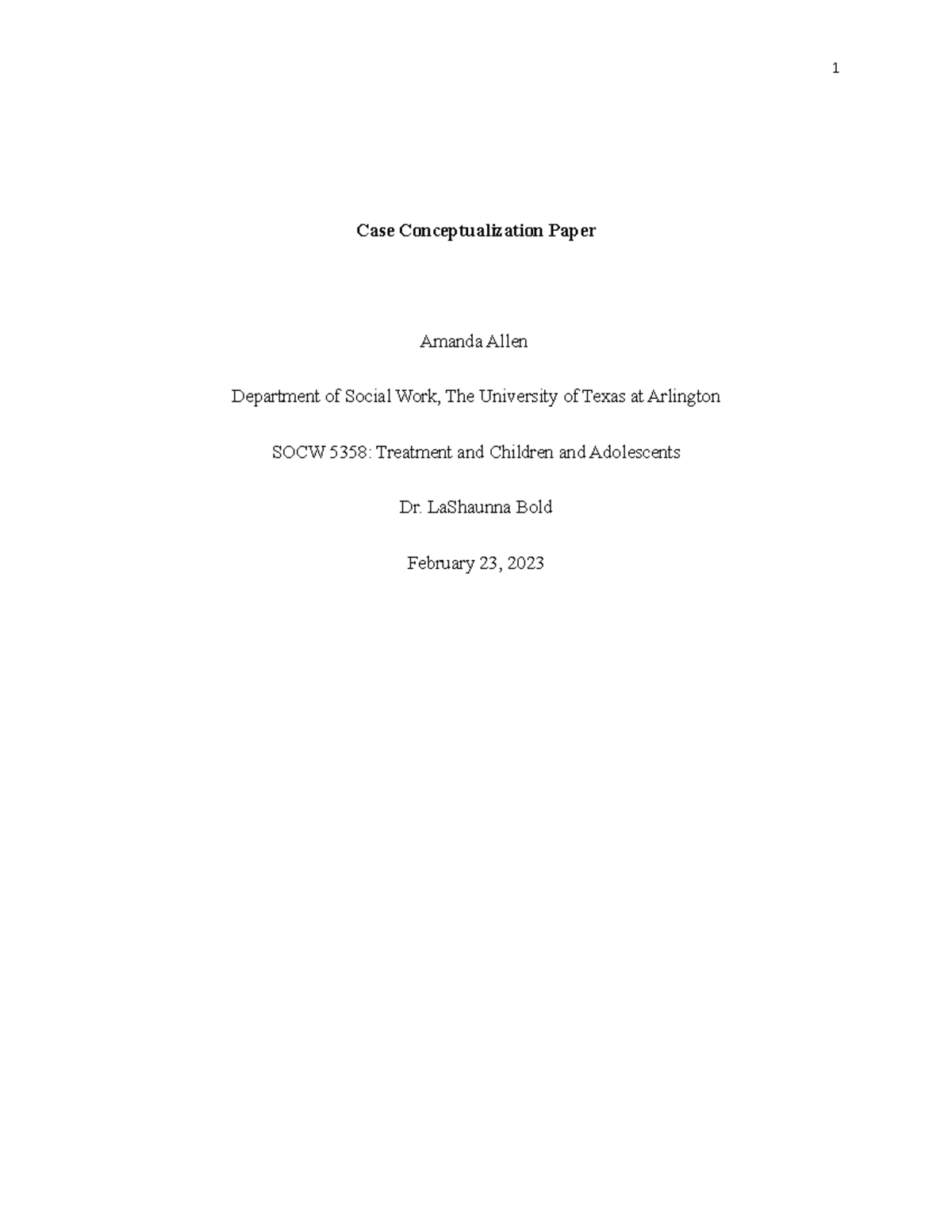 Case Conceptualization for Treatment - Case Conceptualization Paper ...