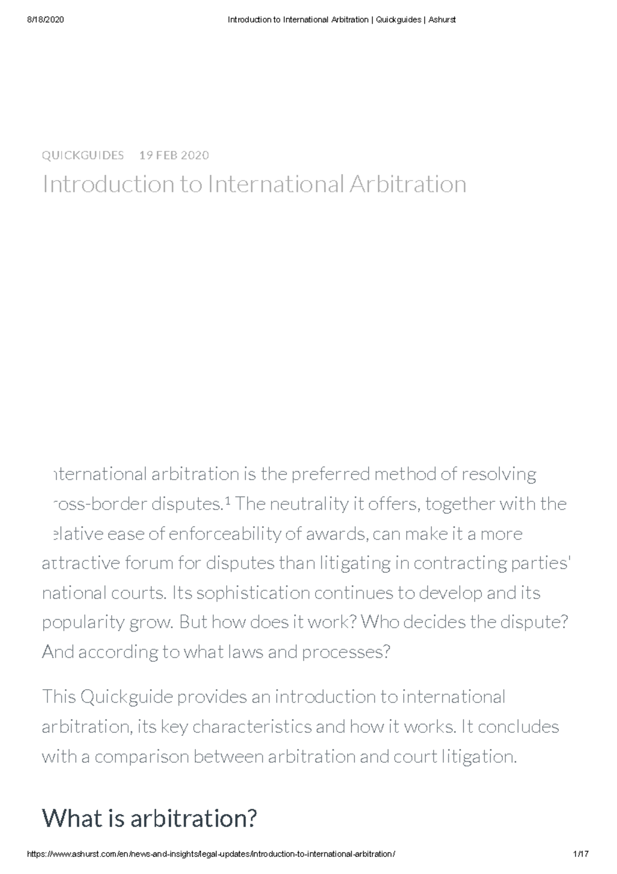 Introduction to International Arbitration - Ashurst - QUICKGUIDES 19 ...