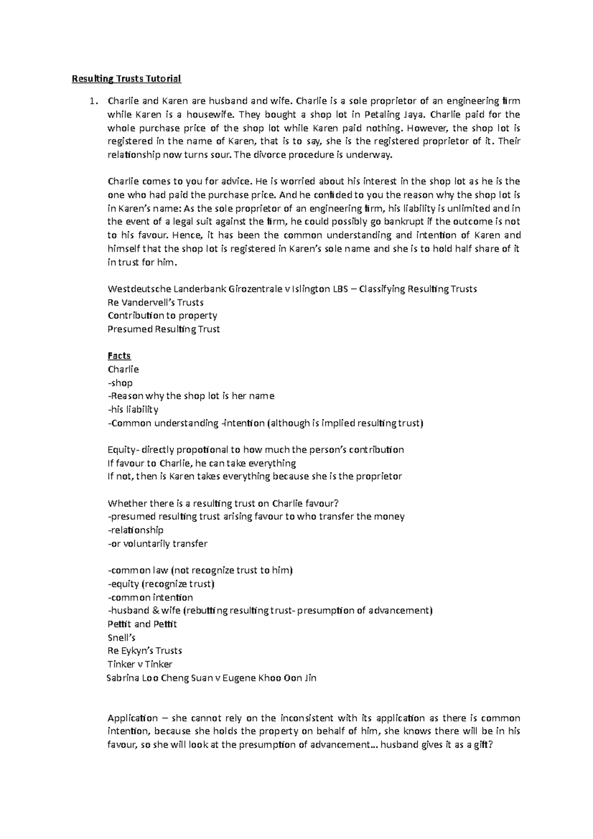 Equity resulting trust tutorial - Resulting Trusts Tutorial Charlie and ...