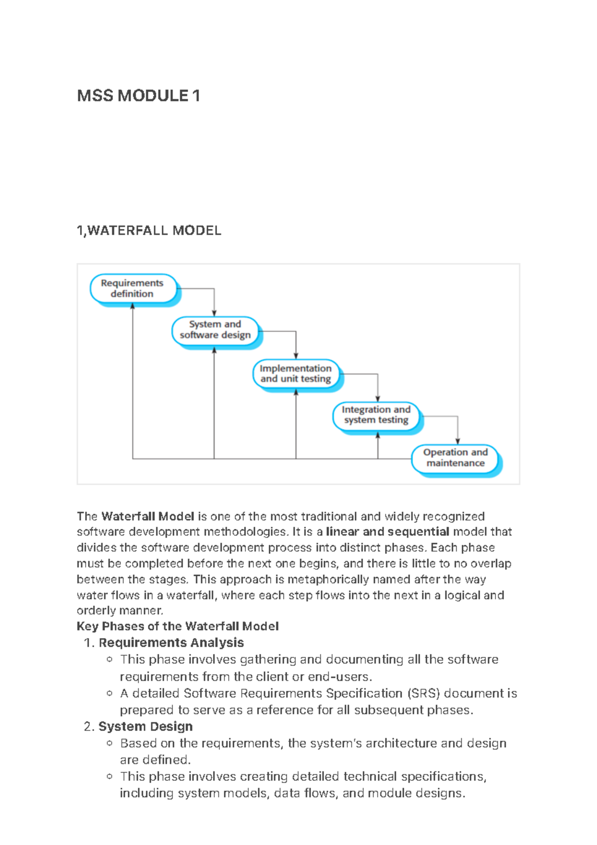 MSS Module 1 - self made note - 1. 2. MSS MODULE 1 1,WATERFALL MODEL ...