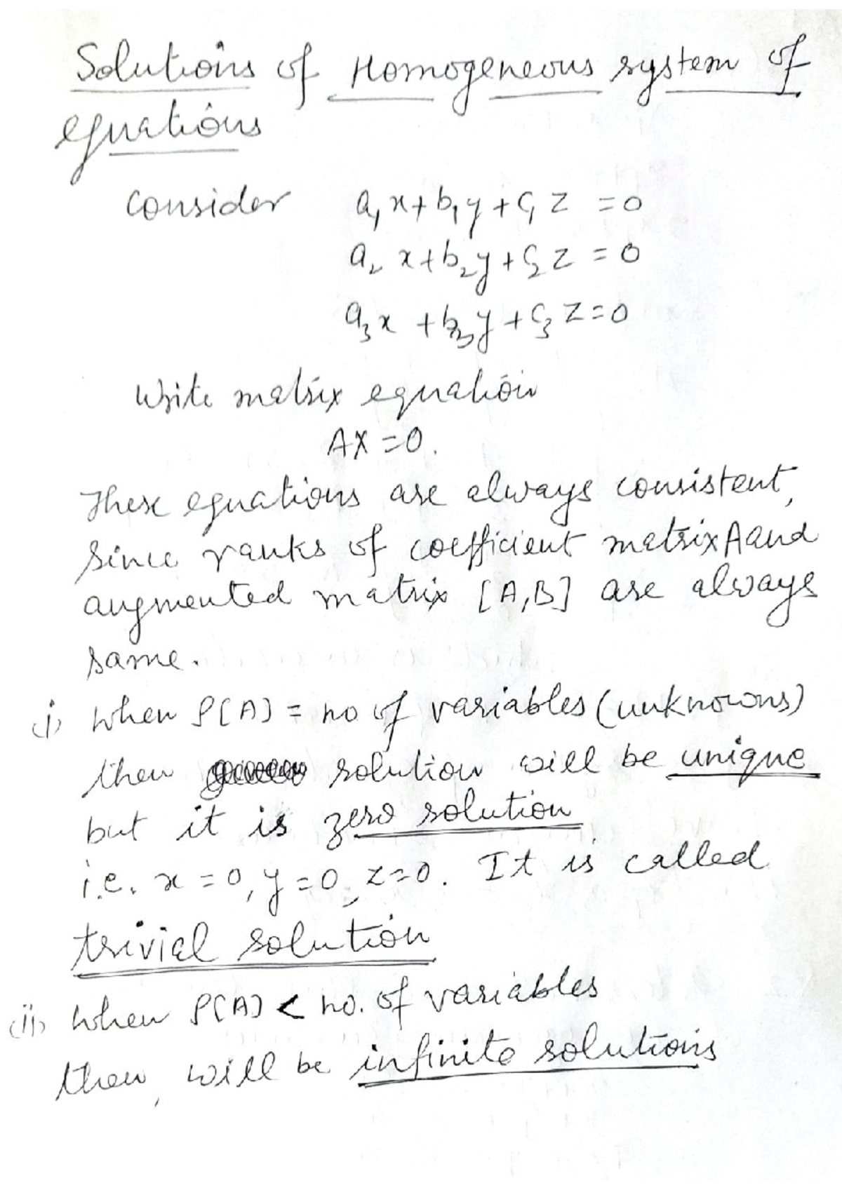 Solution of homogenious equation - Matrices And Calculus - Studocu