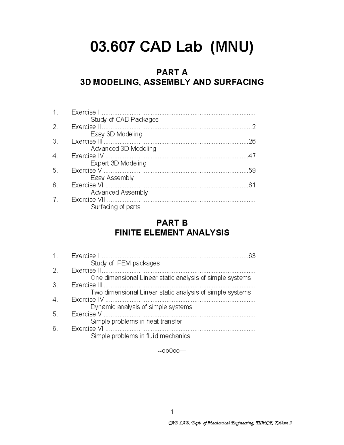 Cad Lab Exercises Ewq 1 03 Cad Lab Mnu Part A 3d Modeling Assembly And Surfacing