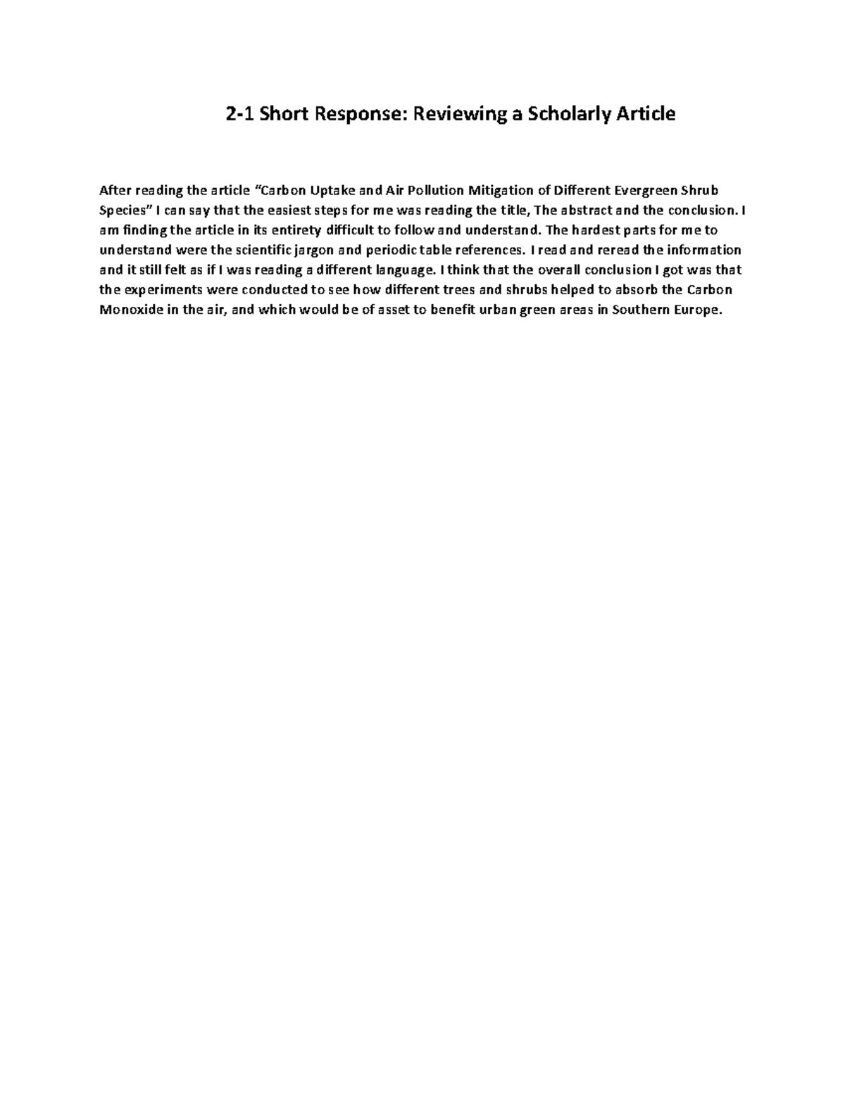 Document 3 snhu - 2-1 Short Response: Reviewing a Scholarly Article ...