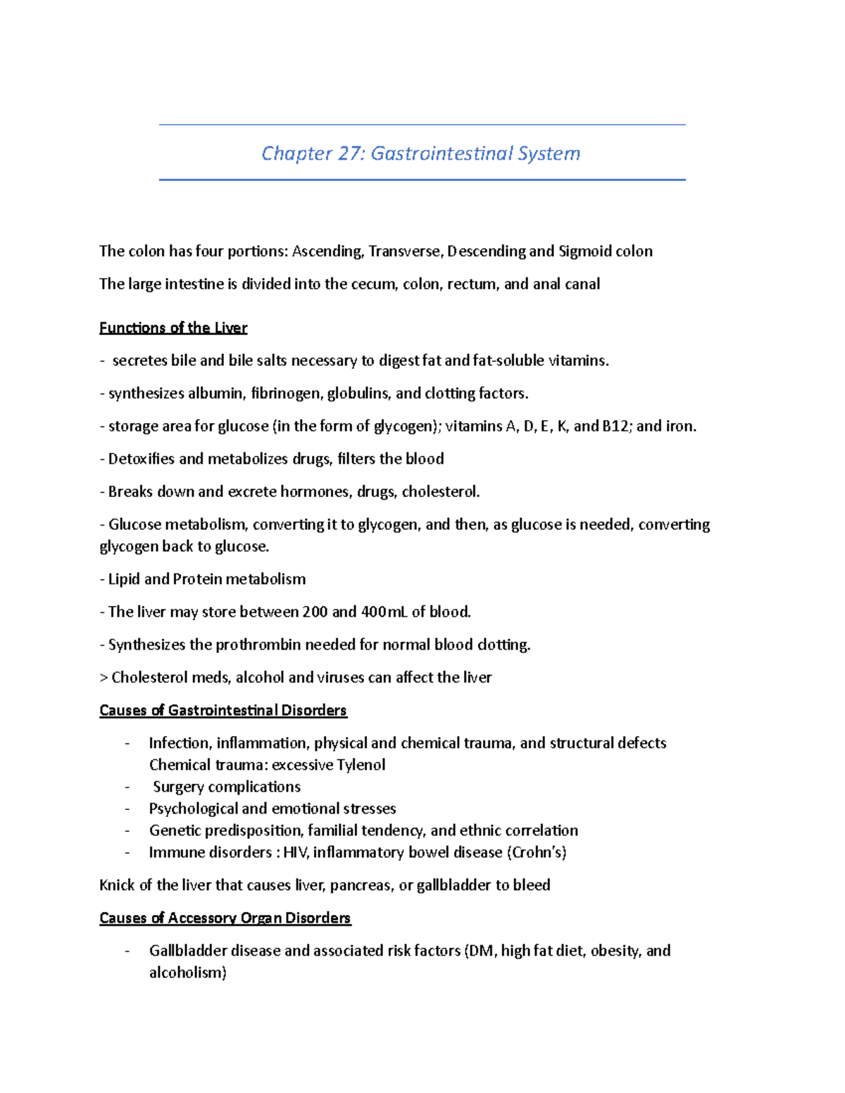 Chapter 27 -The Gastrointestinal System - Chapter 27: Gastrointestinal ...