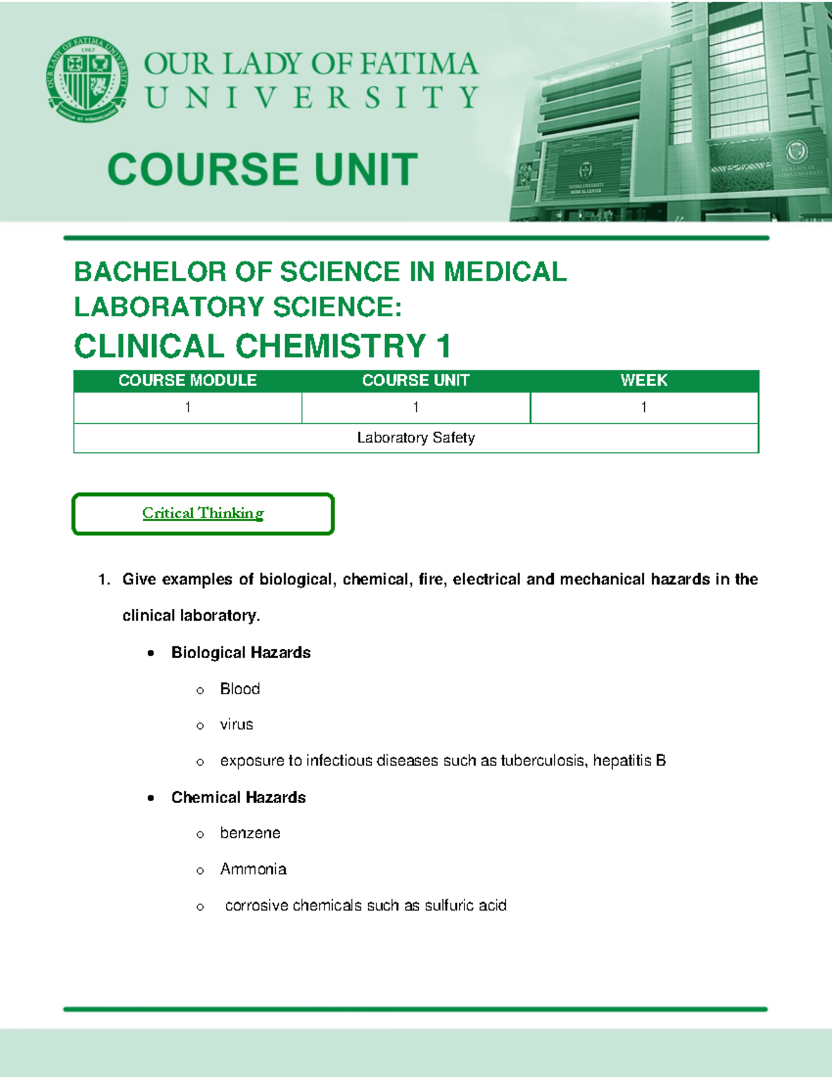 01-CHEM311 LAB-Course-Unit-1-1 - BACHELOR OF SCIENCE IN MEDICAL ...