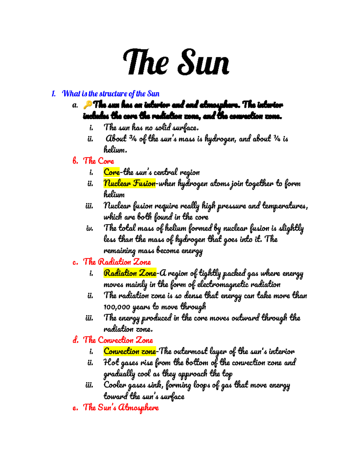 15.3 notes - The Sun is composed of an interior and atmosphere, with no ...